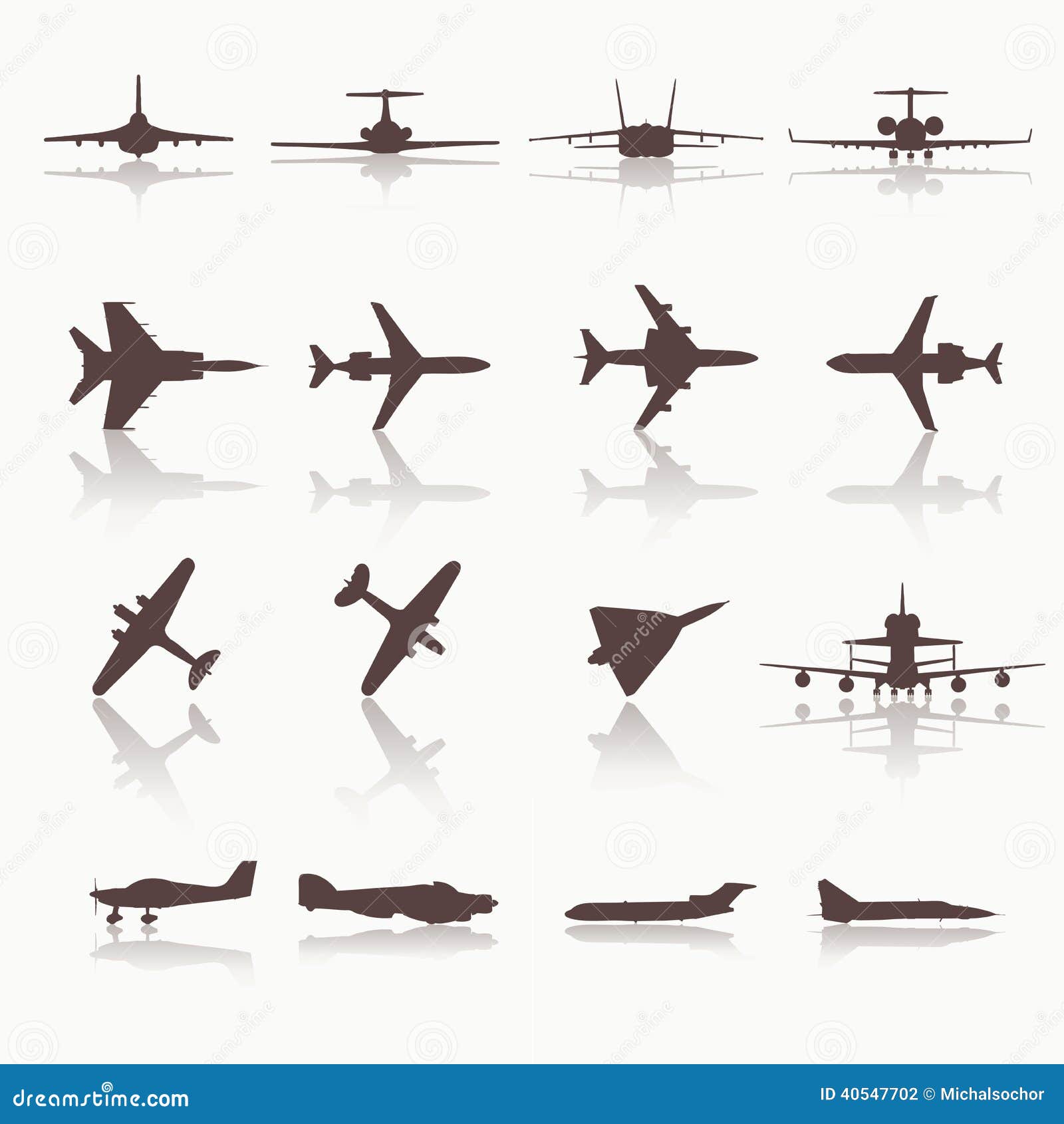 Big Collection of Different Airplane Icons. Stock Vector - Illustration ...
