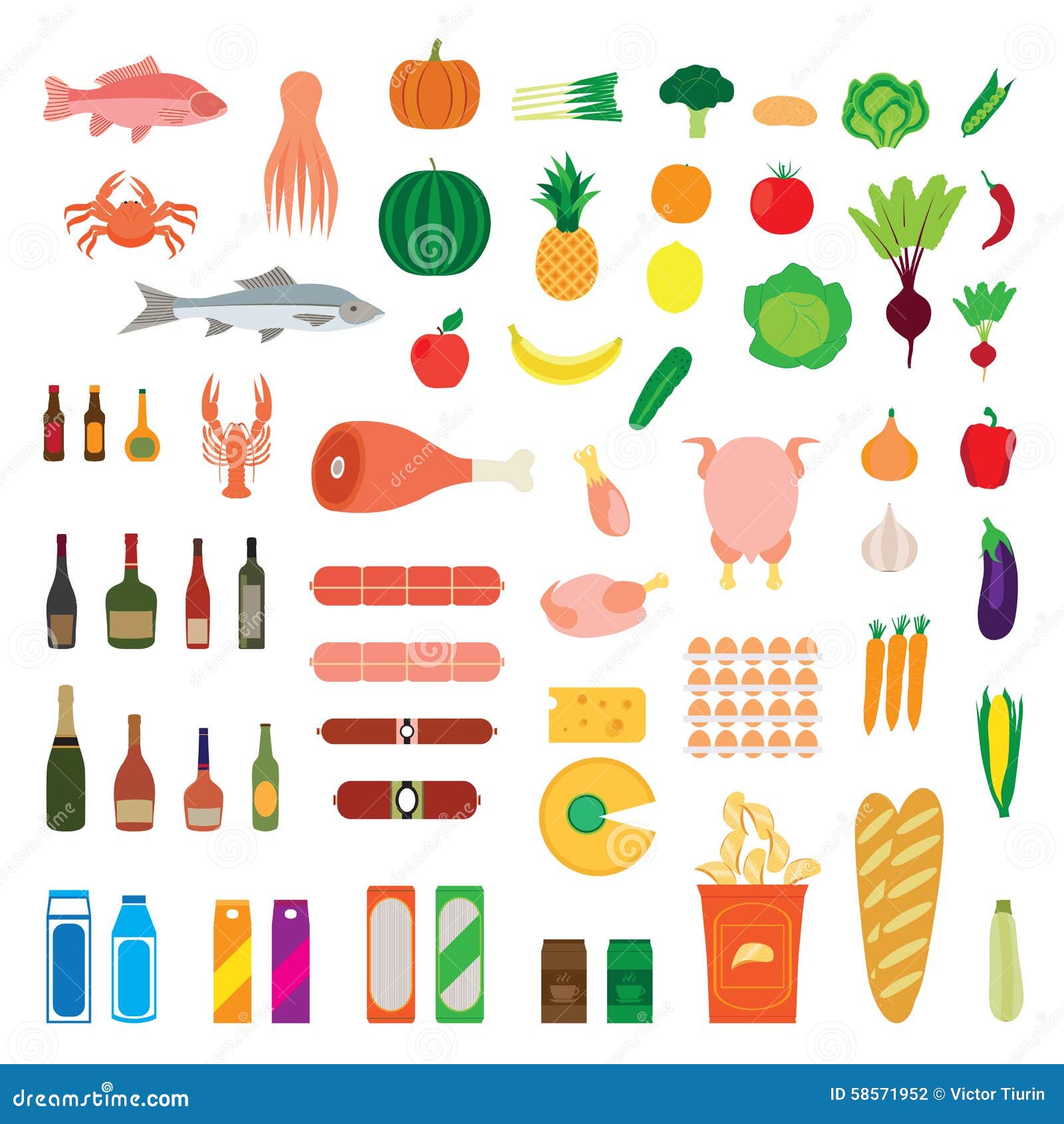 Big Collection of Food Items. Stock Vector - Illustration of design ...