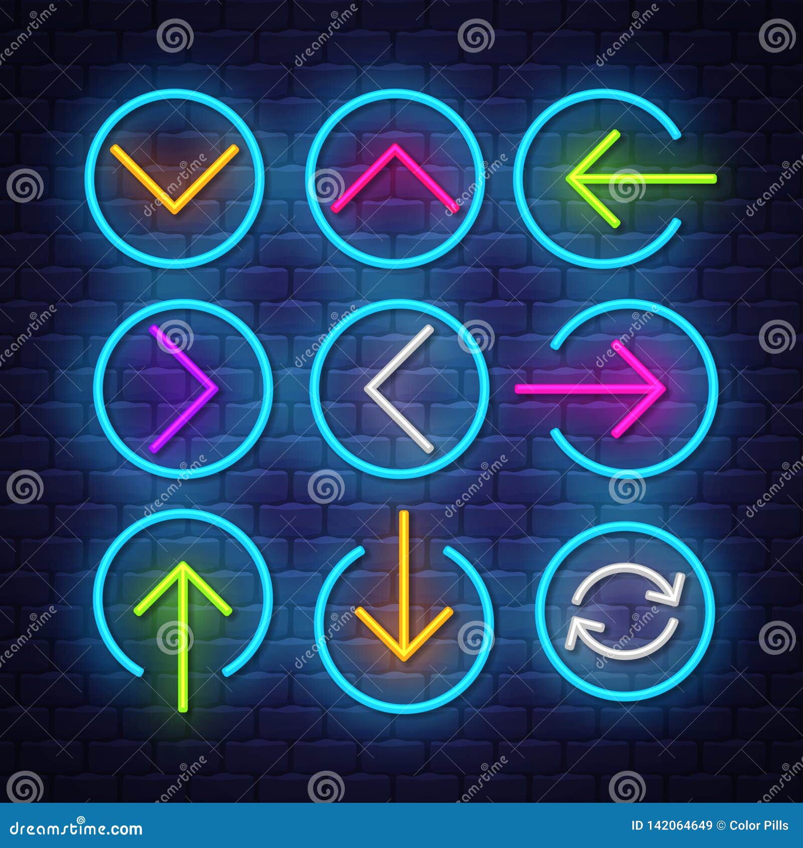 Big Collection Neon Arrows. Neon Arrows Symbols Design Elements Stock ...