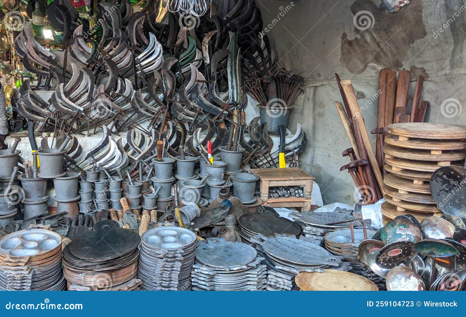 Big Collection of Old Metal Kitchenware Stacks Stock Image - Image of ...