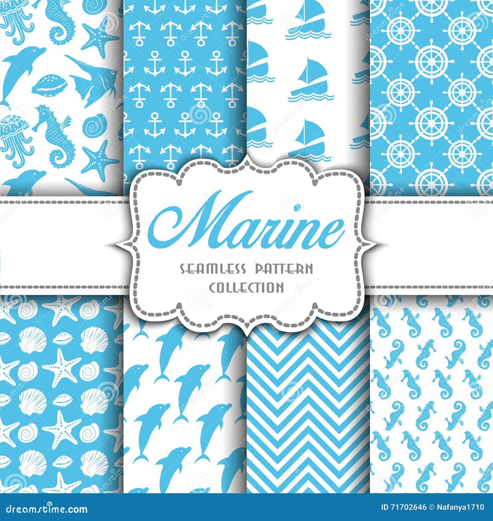 Big Collection of Seamless Patterns with Marine Elements Stock Vector ...