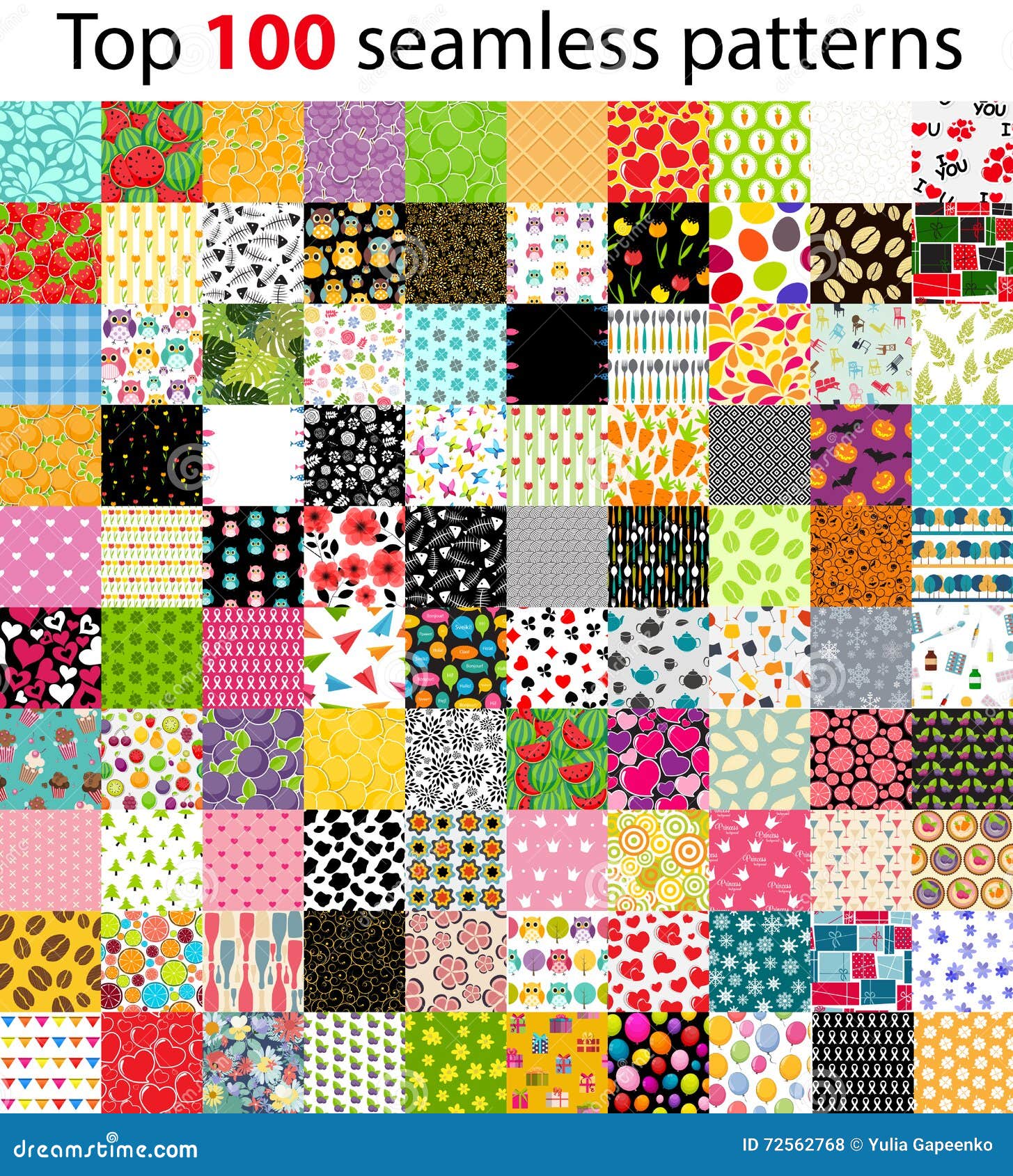 Big Collection, Set of 100 Top Seamless Pattern Backgrounds. Vec Stock ...