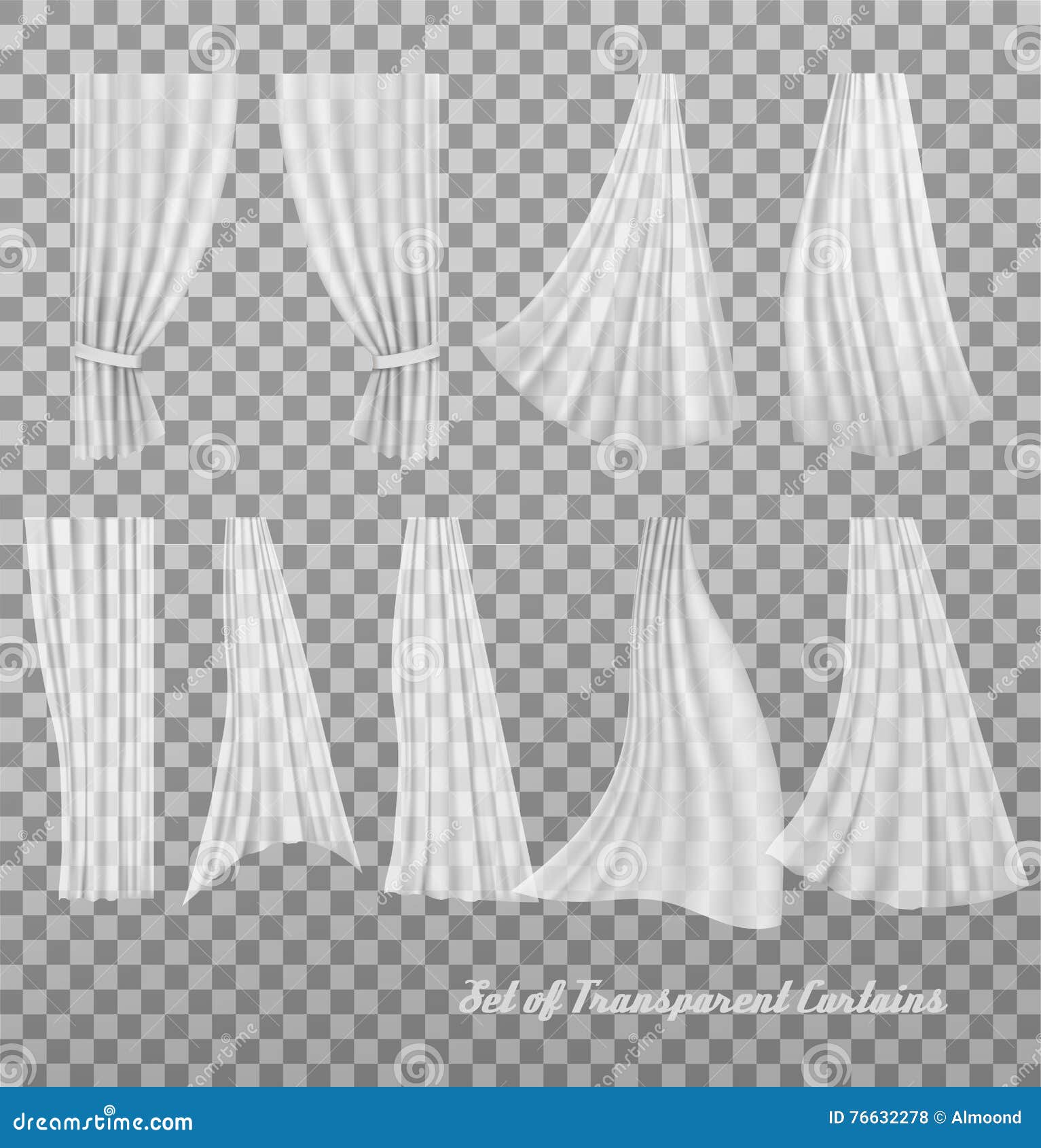 Big Collection of Transparent Curtains. Stock Vector - Illustration of ...