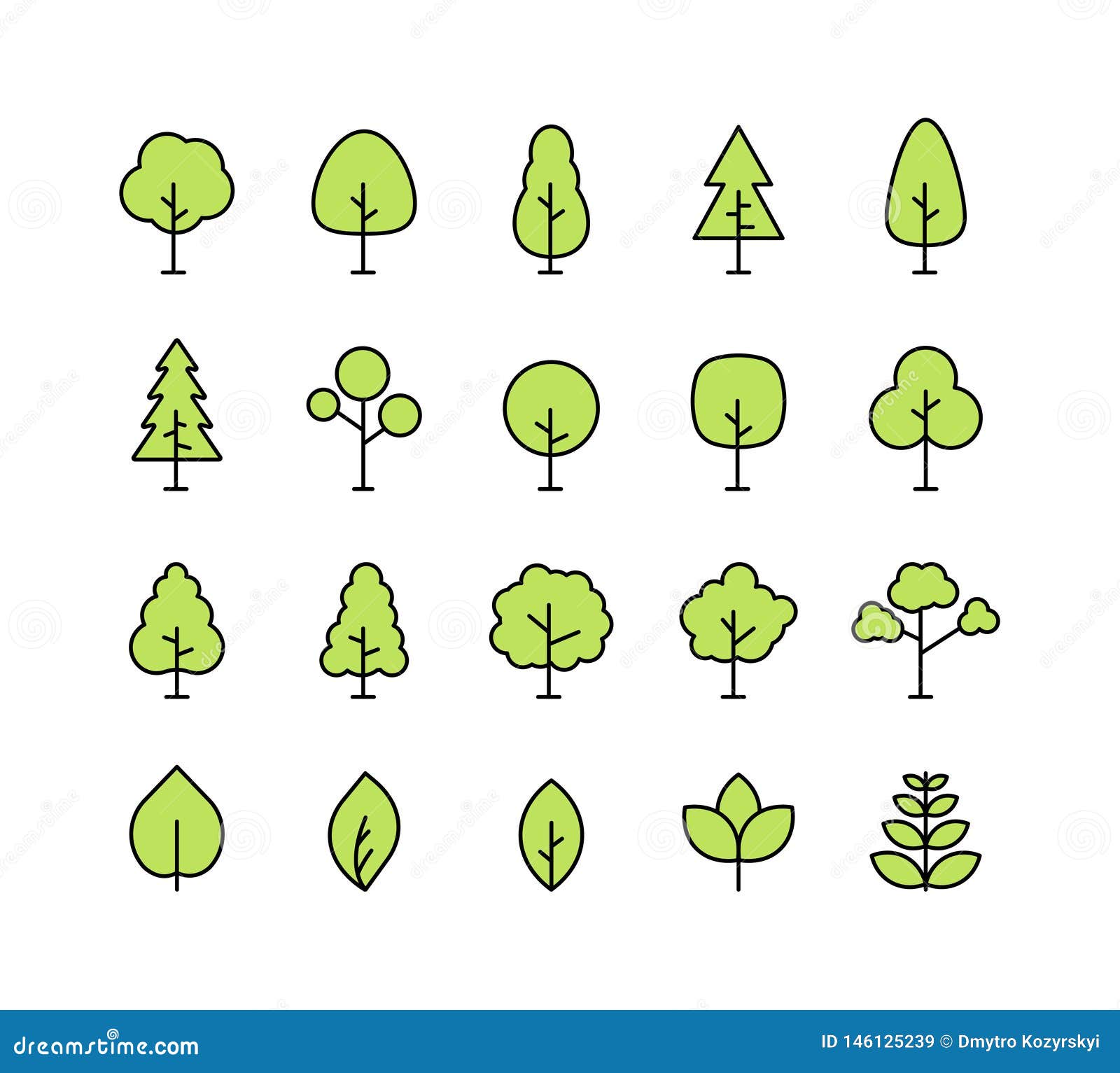 Big Collection Tree. Tree Line Icon. Wood. Plant. Vector Illustration ...