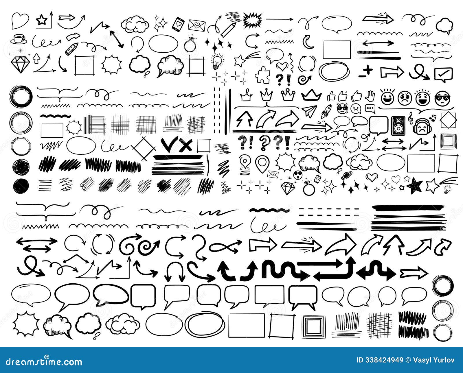 Big Collection of Various Sketch Elements. Hand Drawn Doodle Design ...