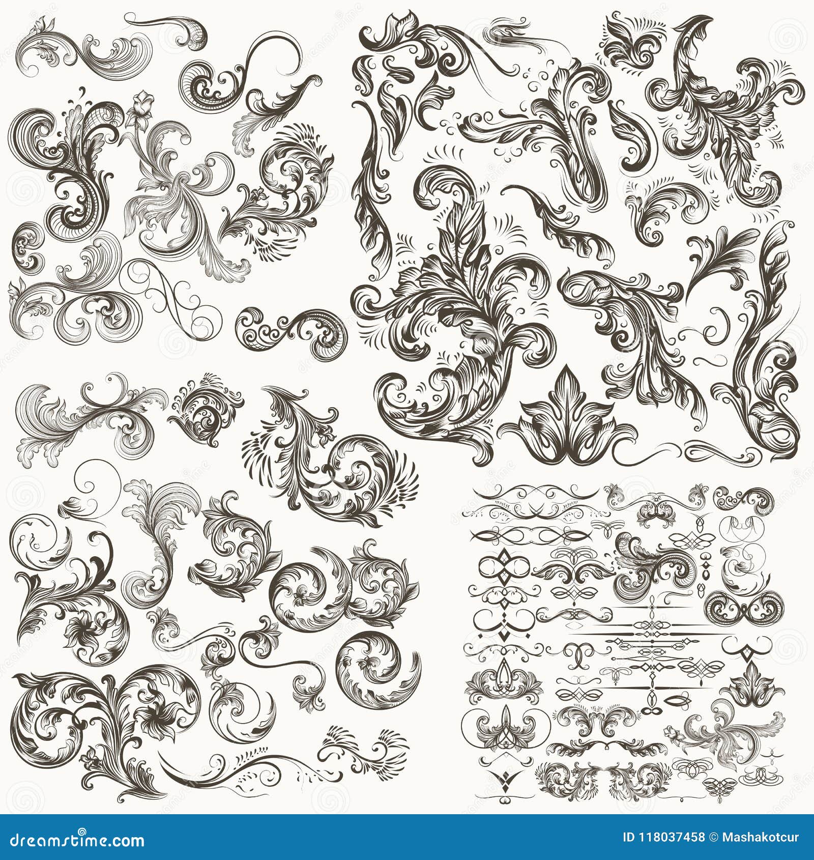 Collection of Vector Decorative Floral Calligraphic Elements Stock ...