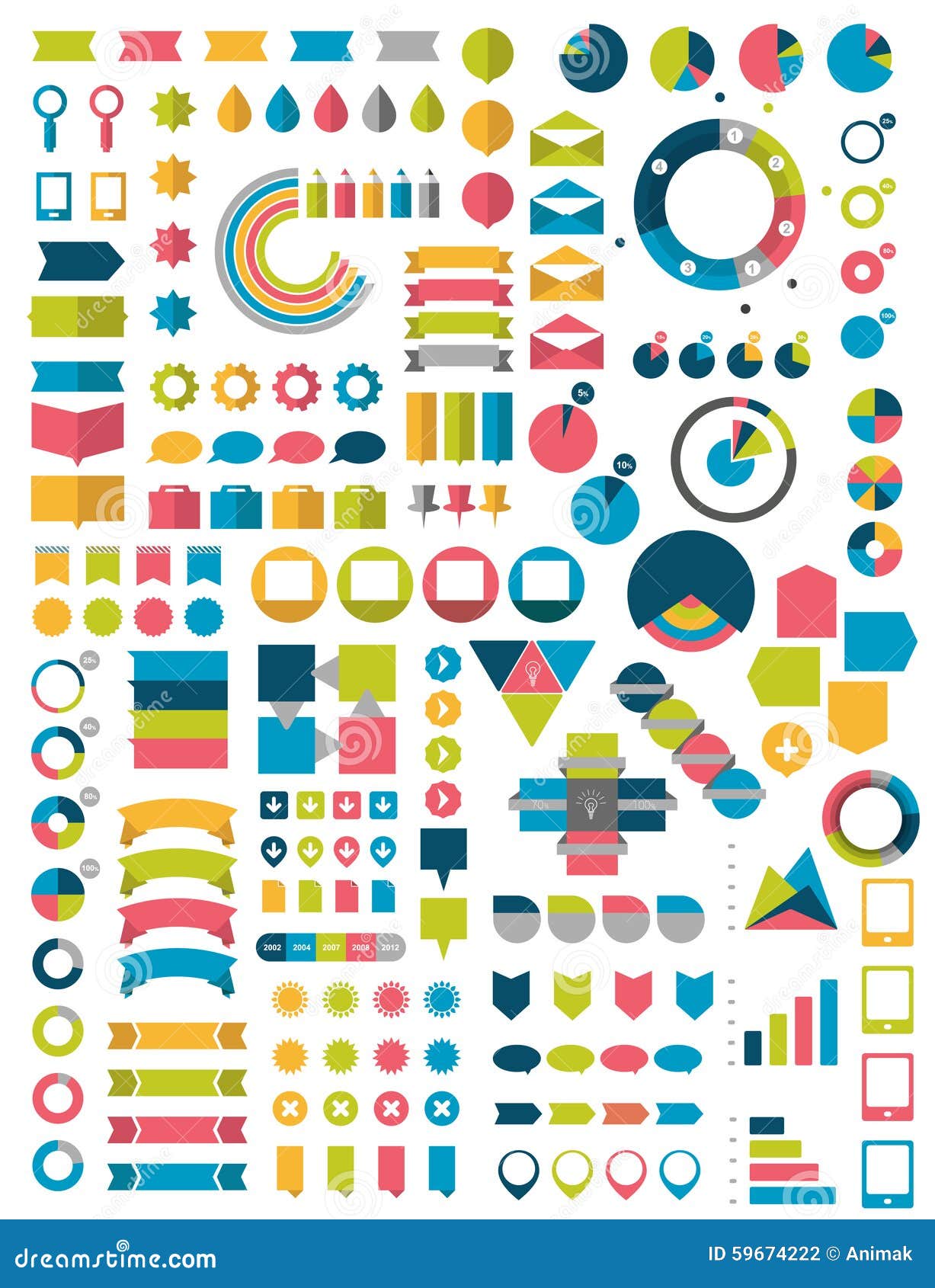 Set Of Infographics Flat Design Elements. Various Color Schemes, Boxes ...