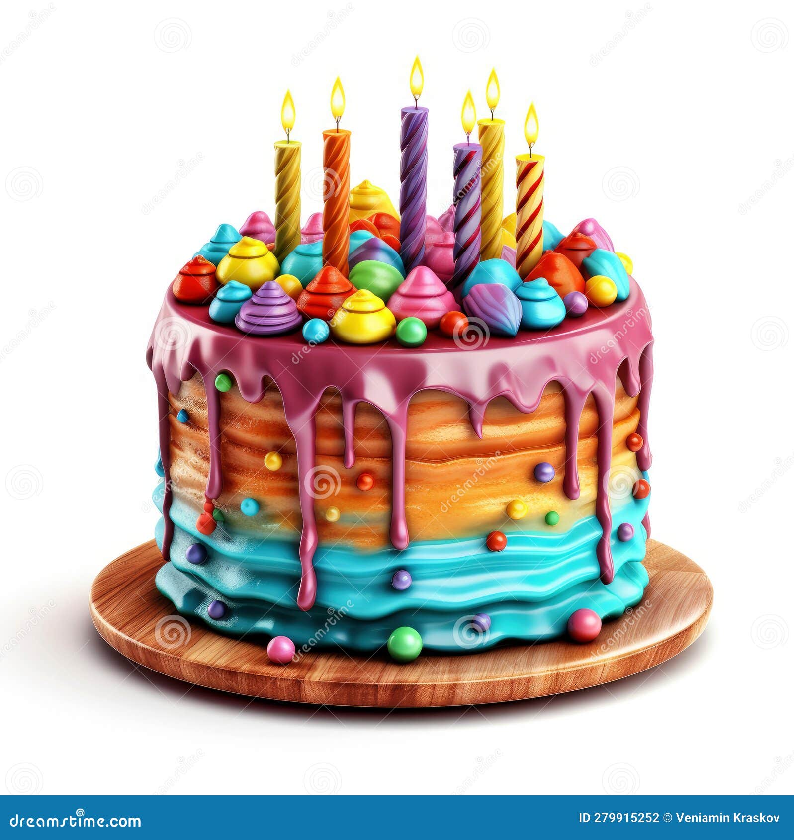 Birthday Cake on White Background Stock Illustration - Illustration of ...