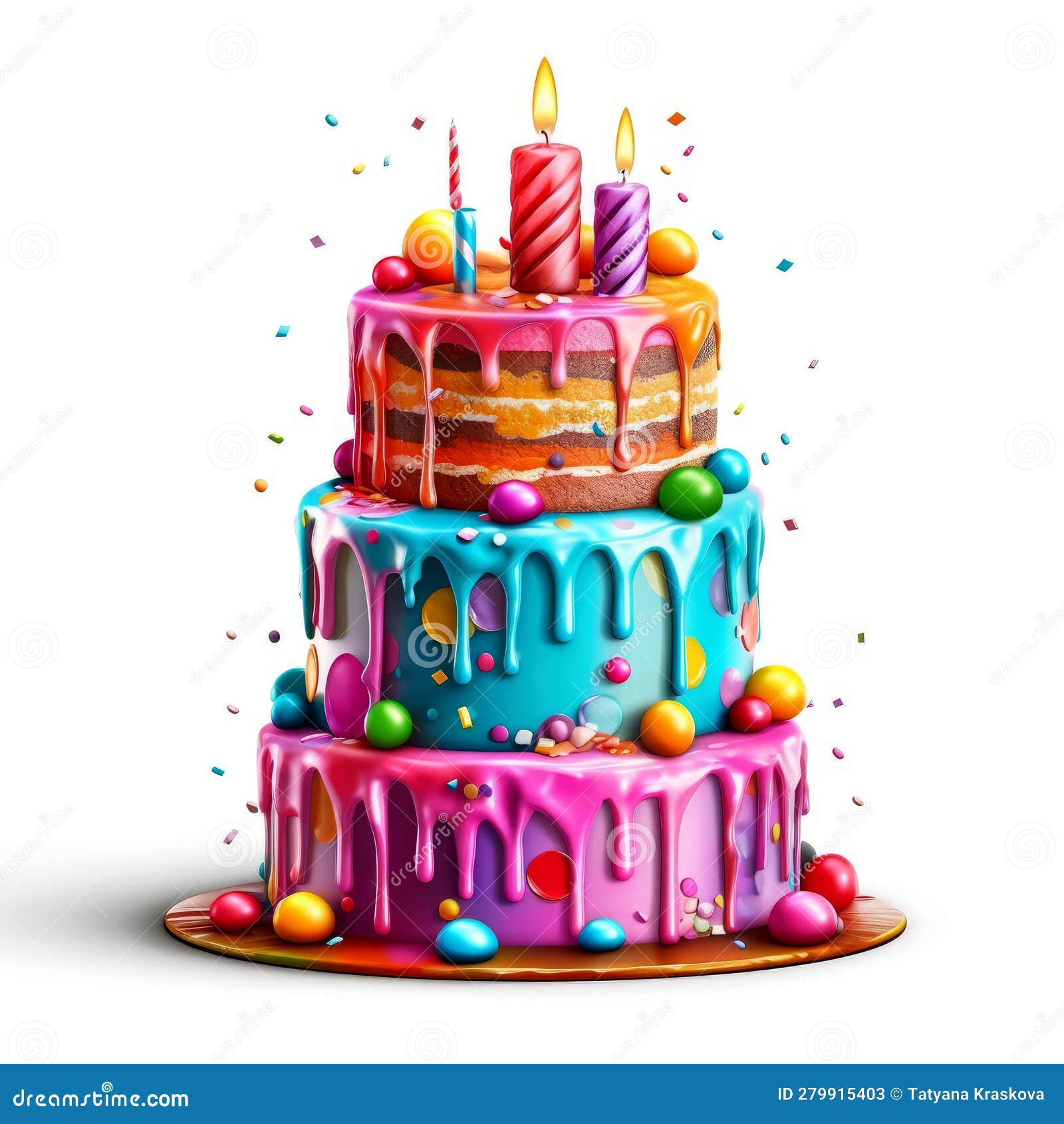 Beautiful Birthday Cake on White Background Stock Illustration ...