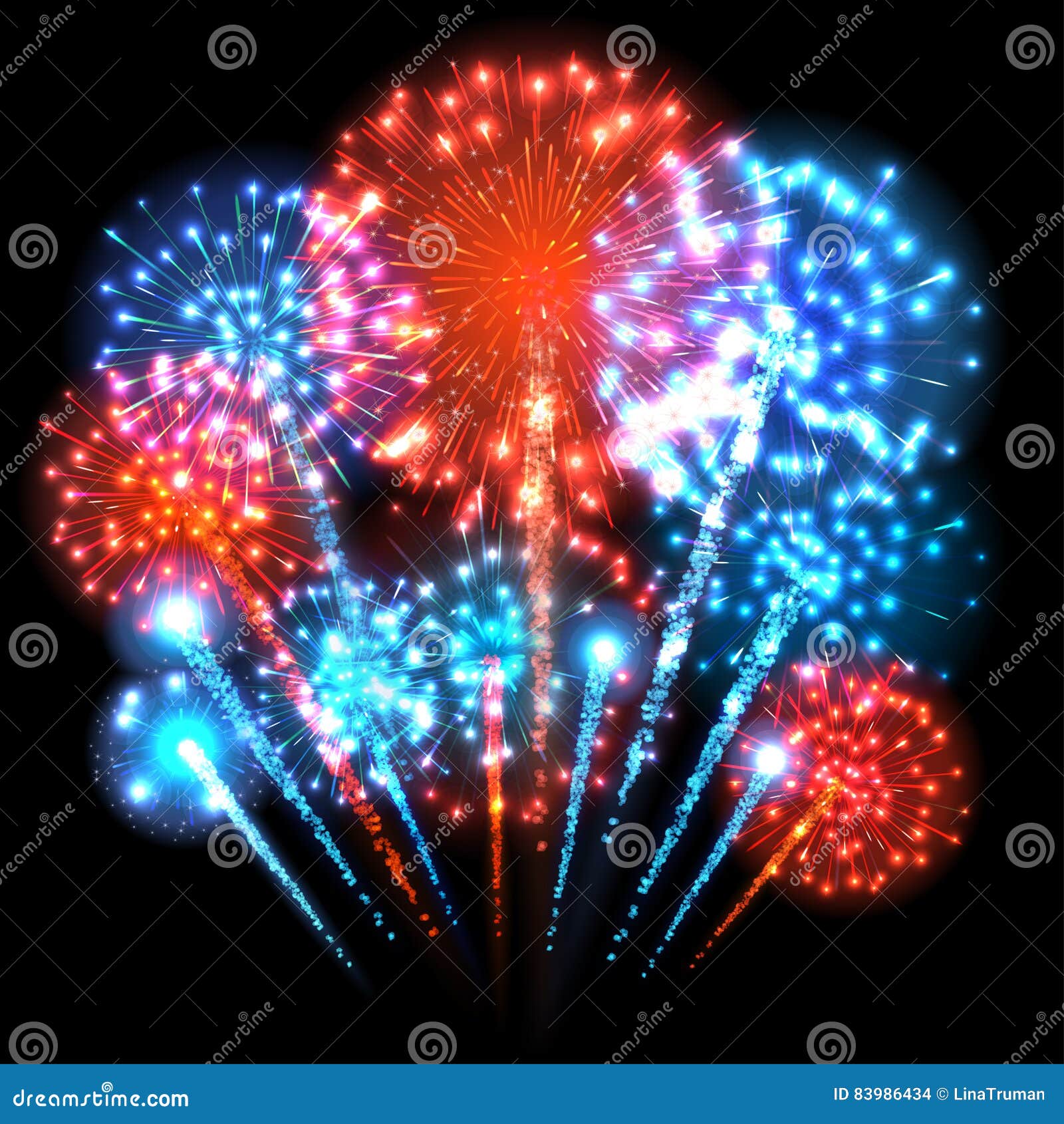 Fireworks Red And Blue On White Background Cartoon Vector ...