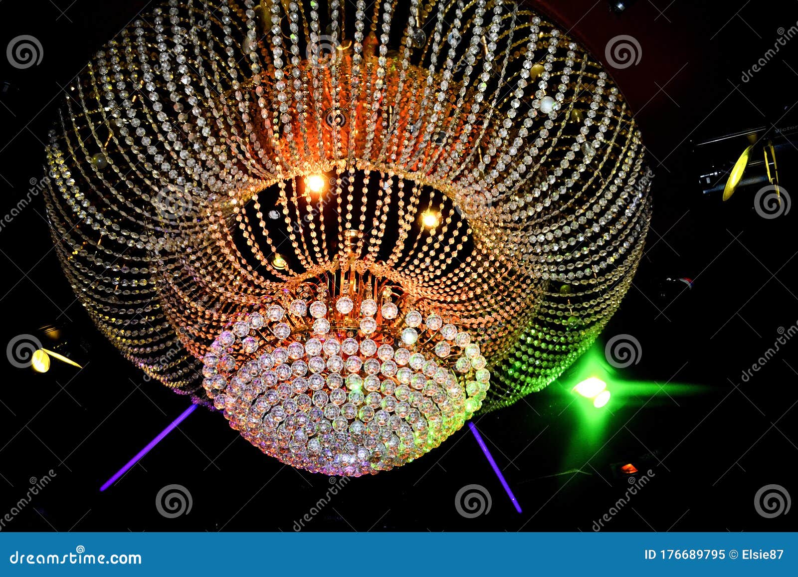 Big Colourful Crystal Lamp at the Night Club Stock Image - Image of ...