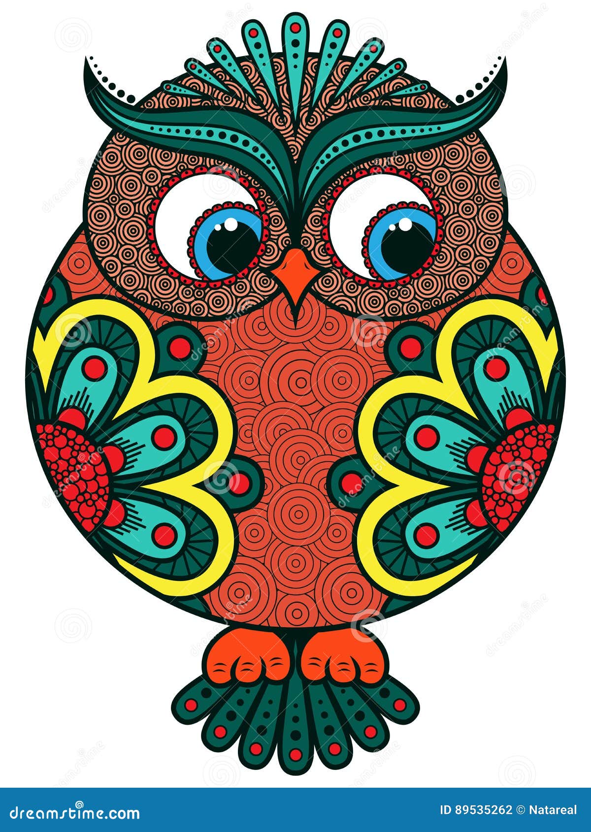 Big Colourful Ornate Rounded Owl Stock Vector - Illustration of emotion ...