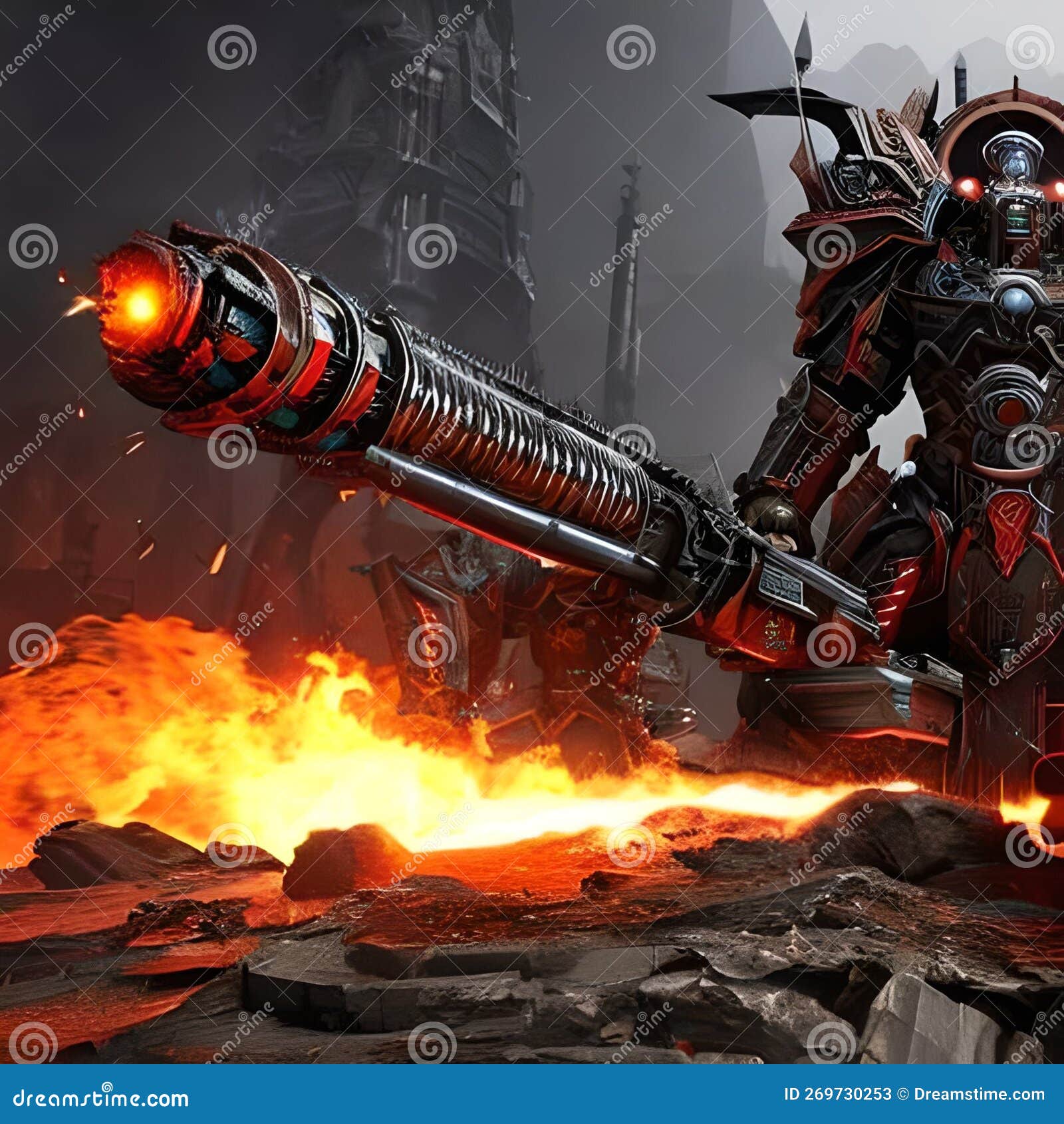 Big Combat Robot with a Big Gun Stock Illustration - Illustration of ...