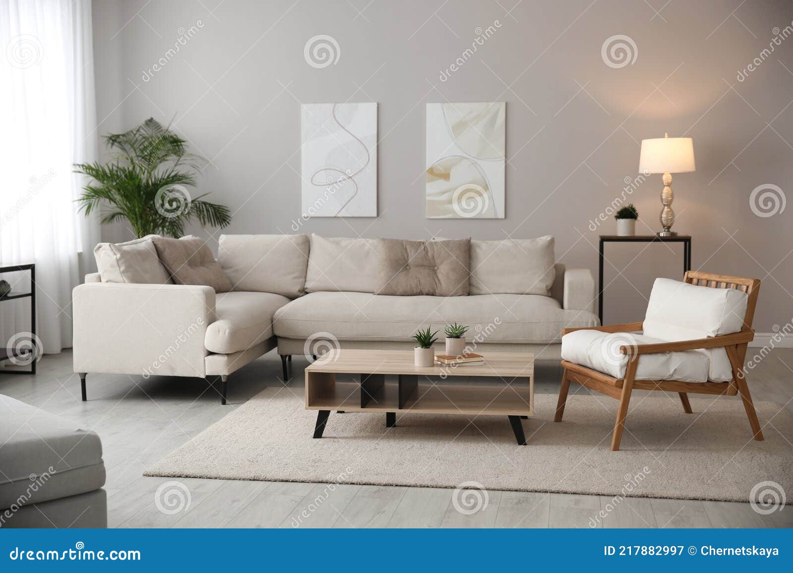 Big Comfortable Sofa in Living Room. Interior Design Stock Image ...