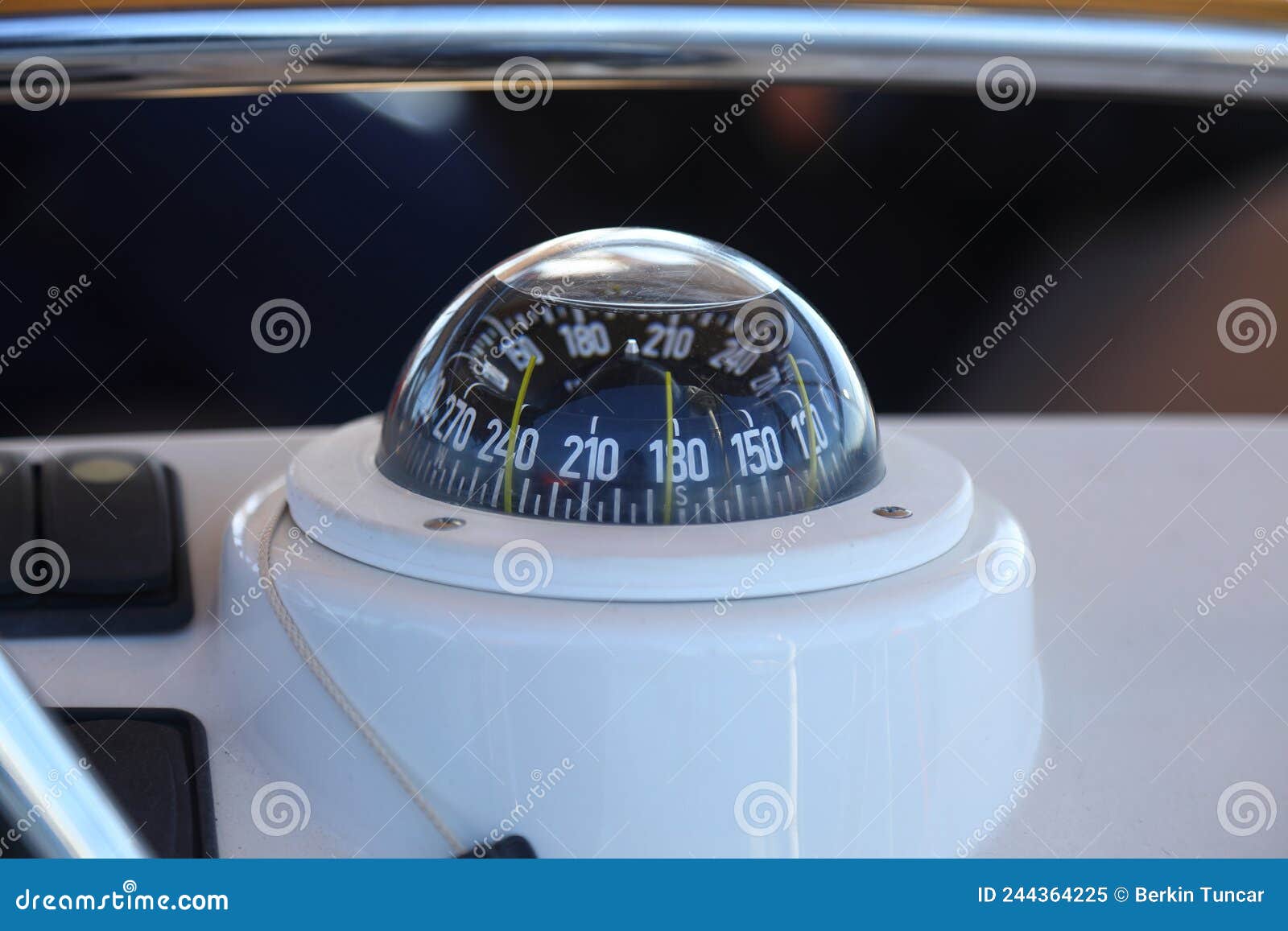 A Big Compass On A Boat Showing Direction. Harbor Background. Royalty ...