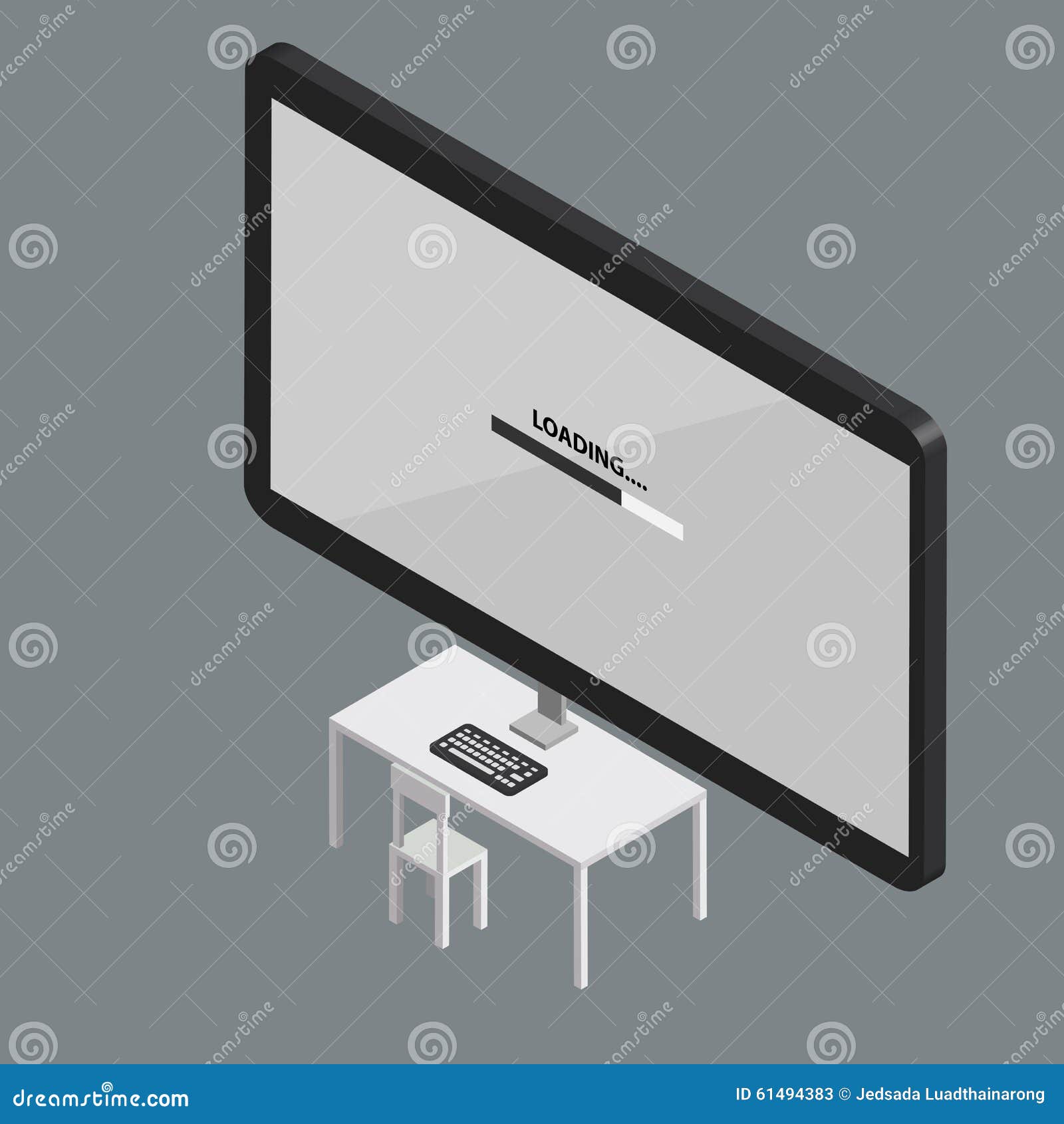 Big Computer Screen on the Desk Loading Data Stock Vector ...