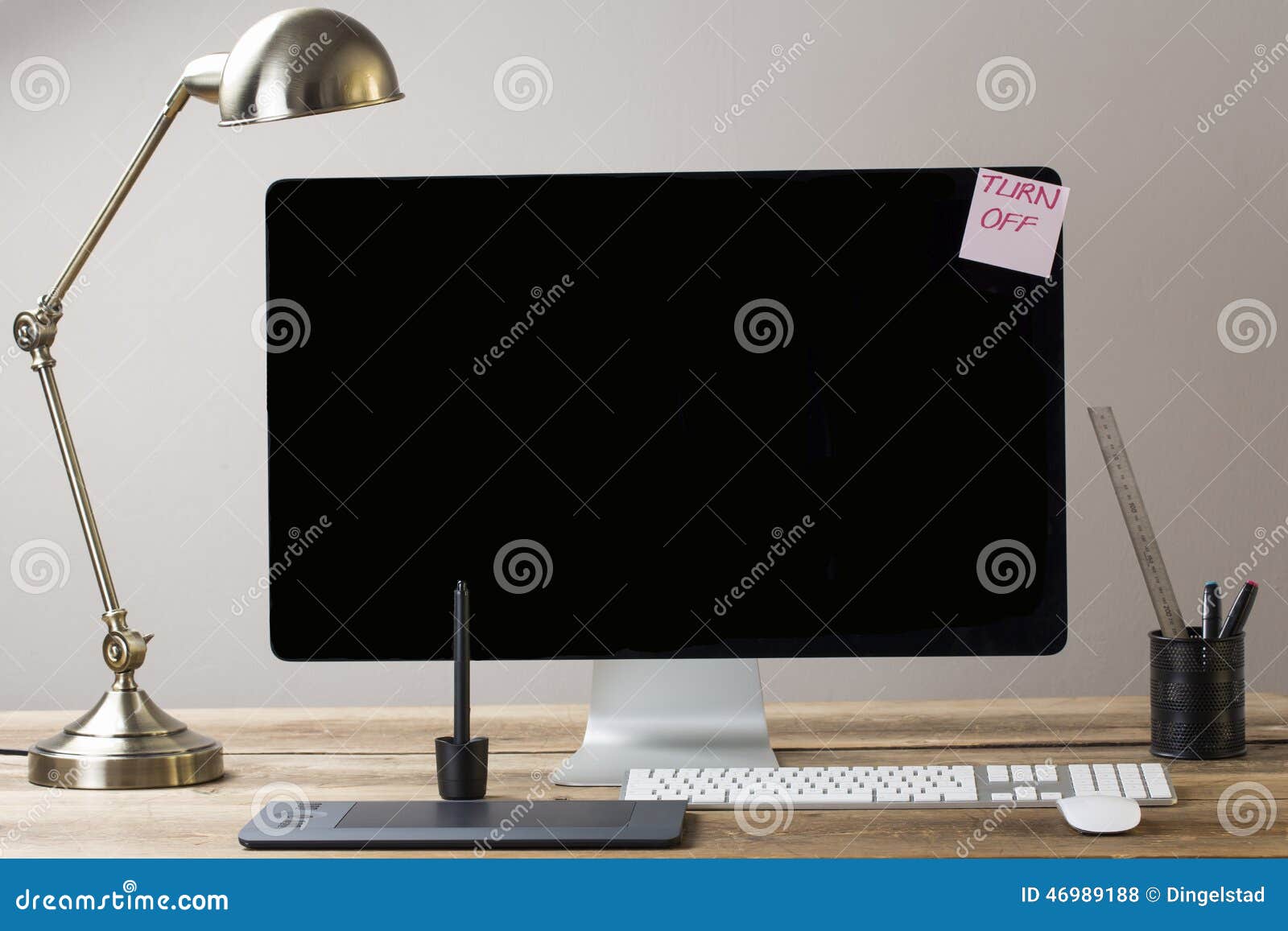 Big Computer Screen with Stationary Items Stock Photo - Image of ...