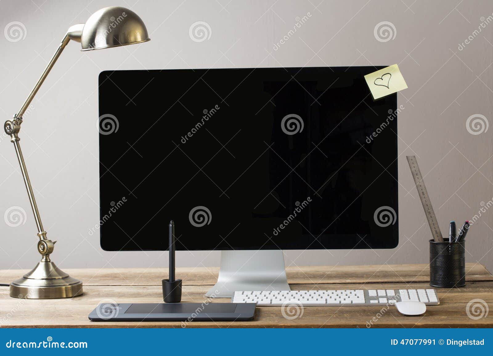 Big Computer Screen with Stationary Items Stock Image - Image of place ...