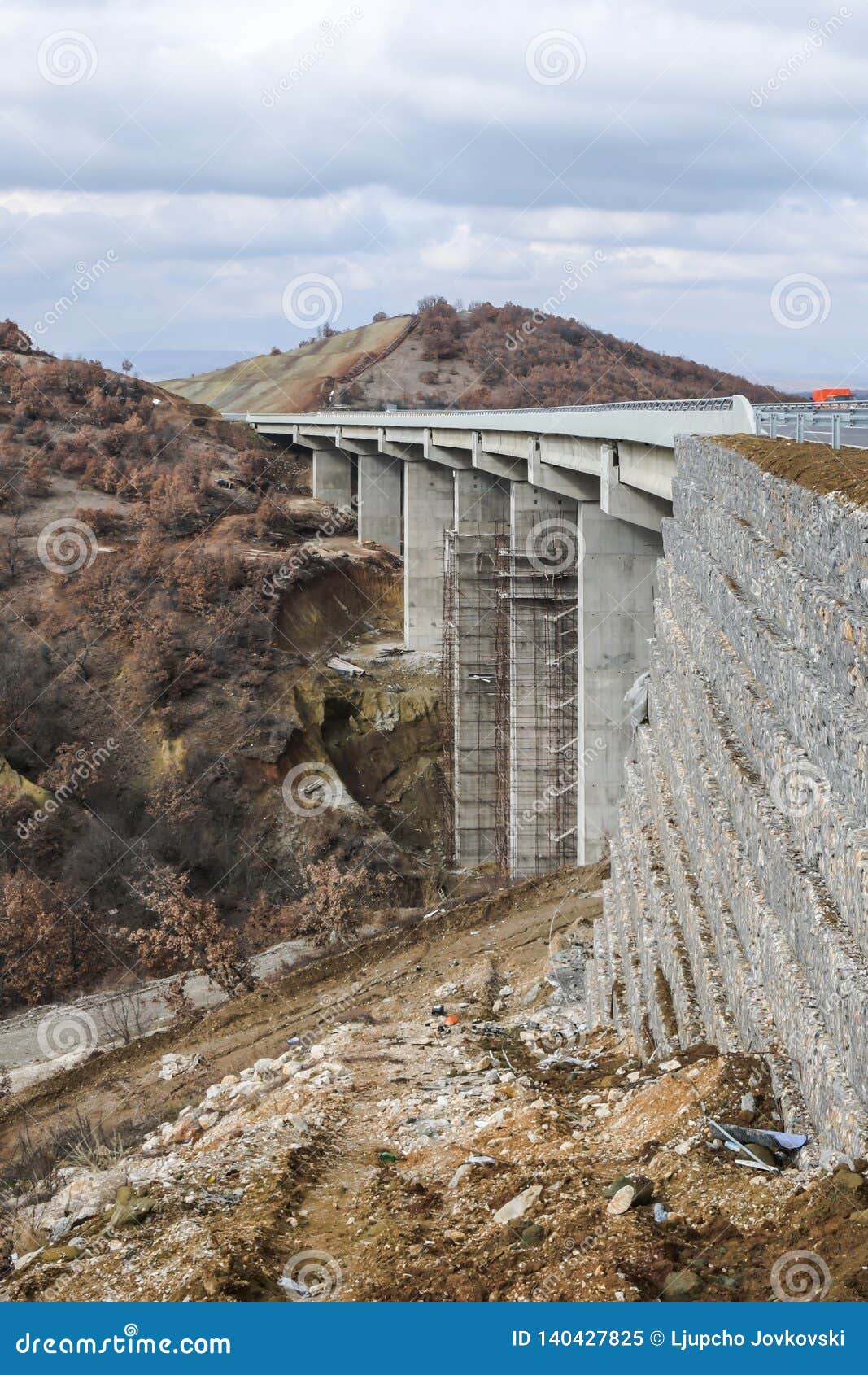 Big Concrete Overpass. Bridge Under Construction Stock Image - Image of ...