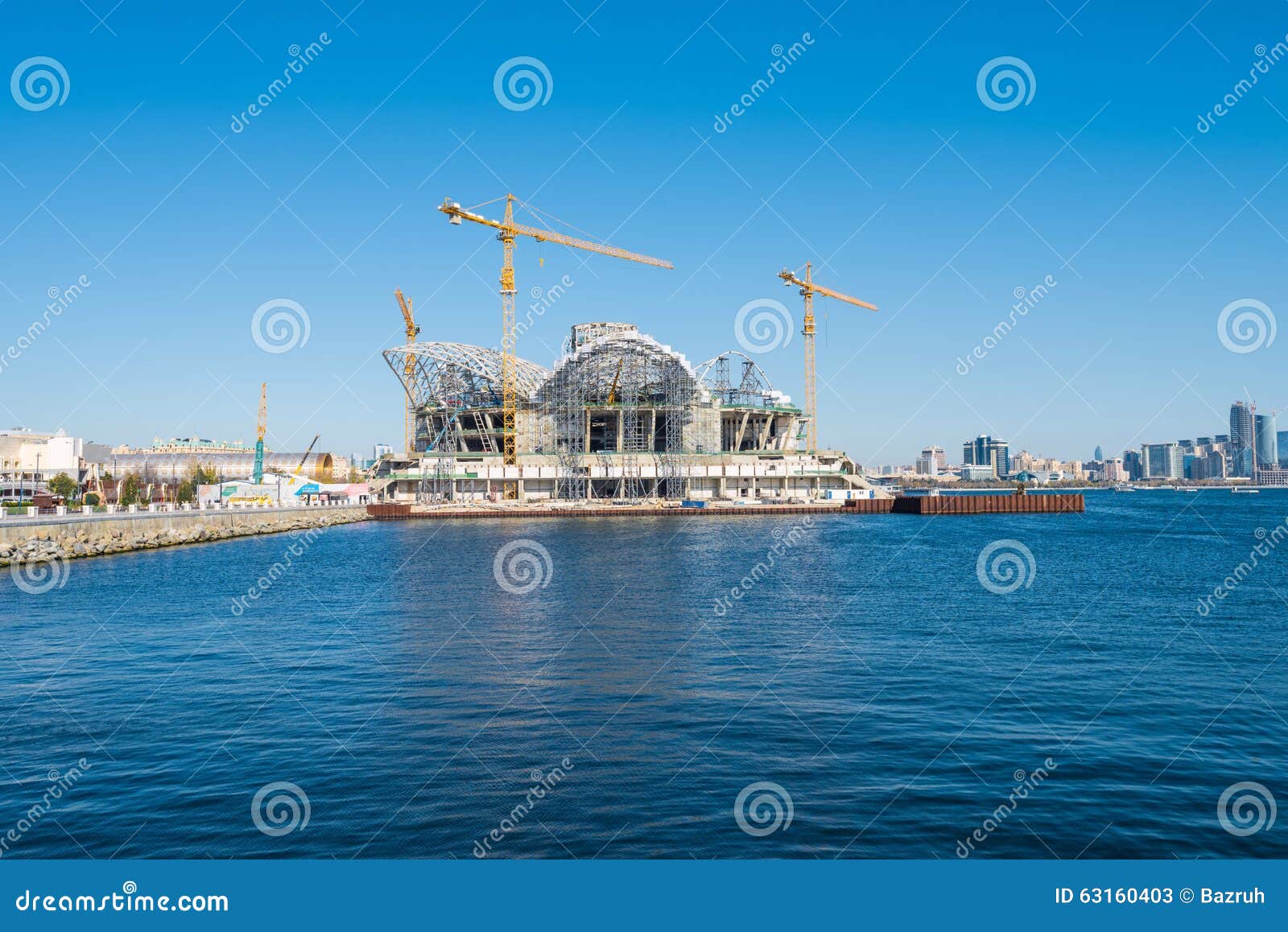 Big Construction on the Seashore Stock Image - Image of workers, crane ...