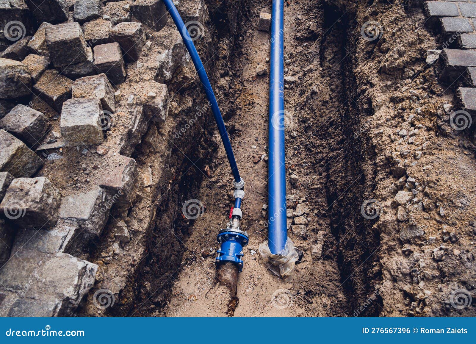 Big Construction Site with Pipes and Wires in the Construction Area ...