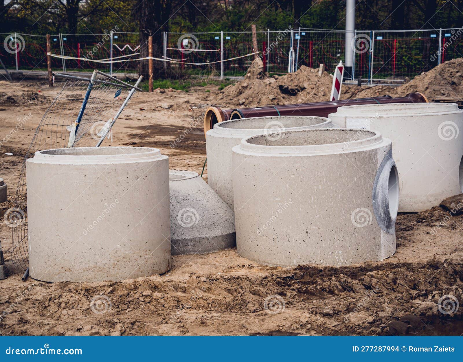 Big Construction Site with Pipes and Wires in the Construction Area ...