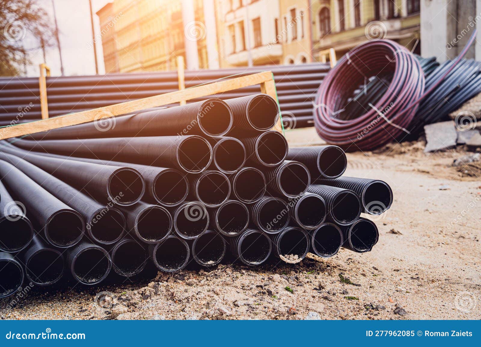 Big Construction Site with Pipes and Wires in the Construction Area ...