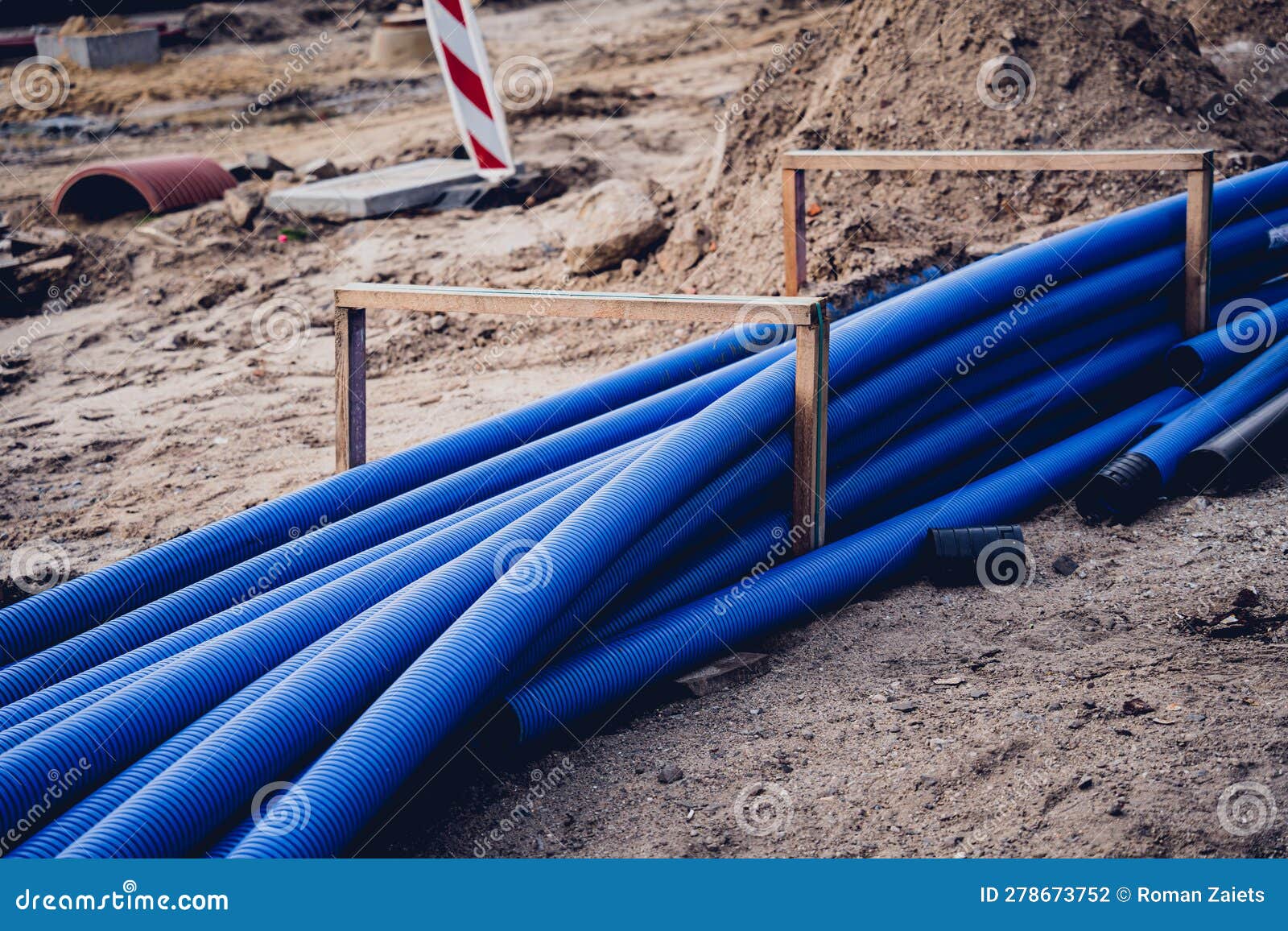 Big Construction Site with Pipes and Wires in the Construction Area ...