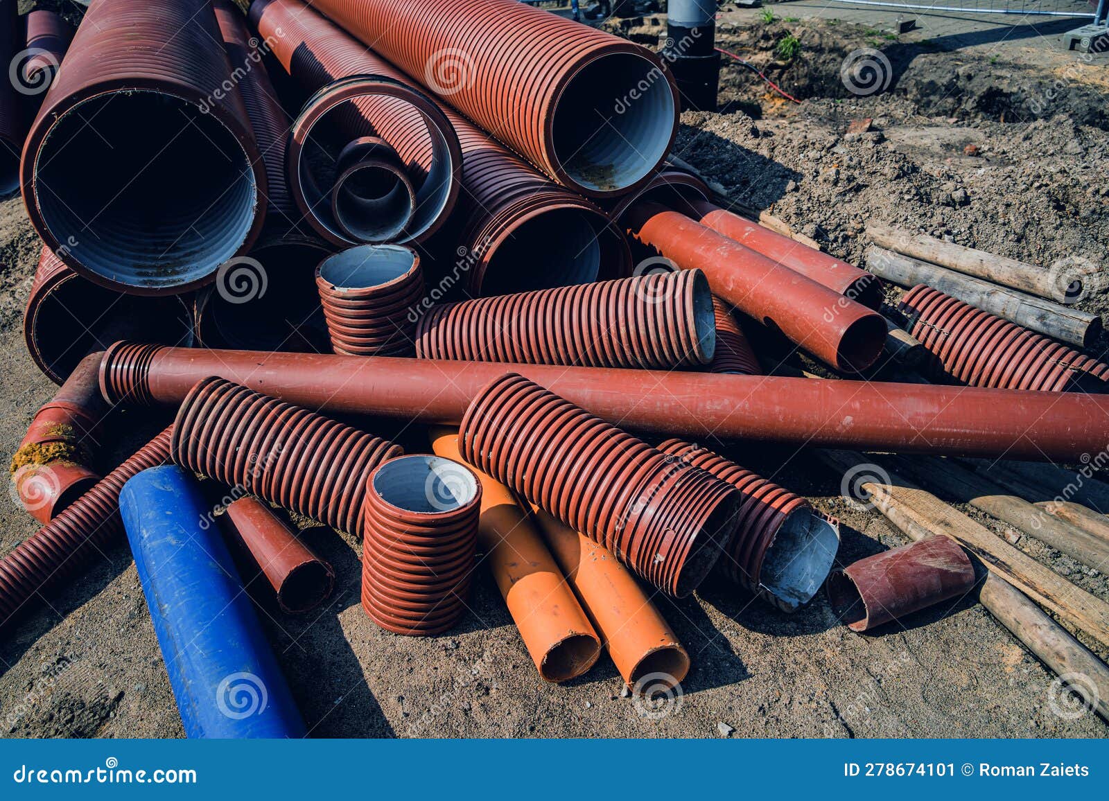 Big Construction Site with Pipes and Wires in the Construction Area ...