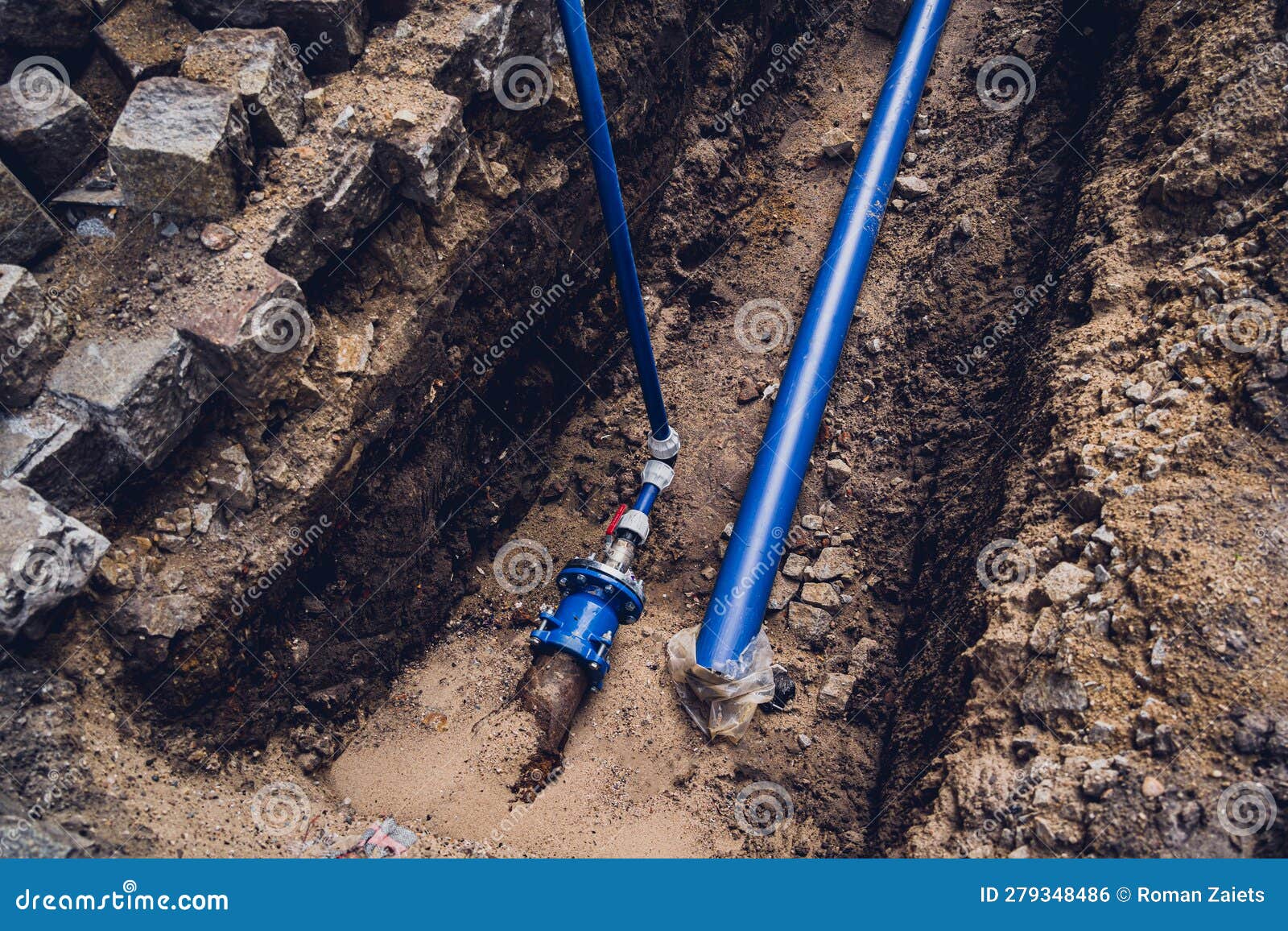 Big Construction Site with Pipes and Wires in the Construction Area ...
