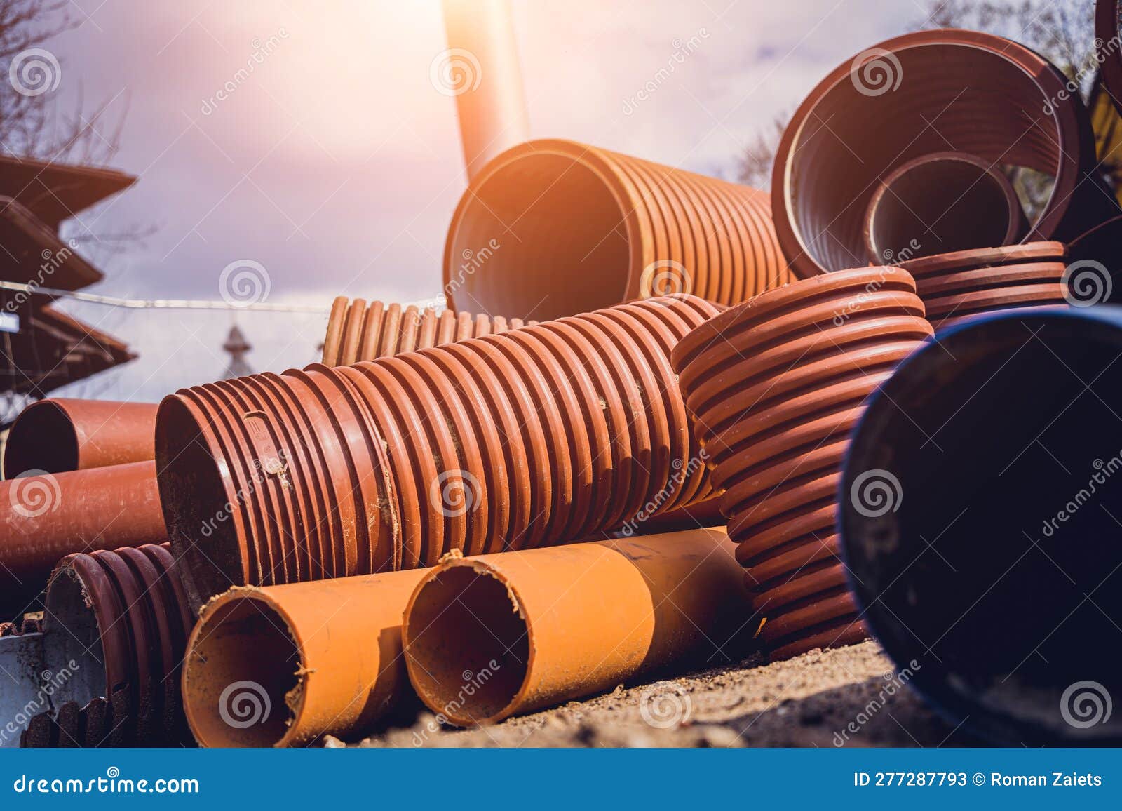 Big Construction Site with Pipes and Wires in the Construction Area ...