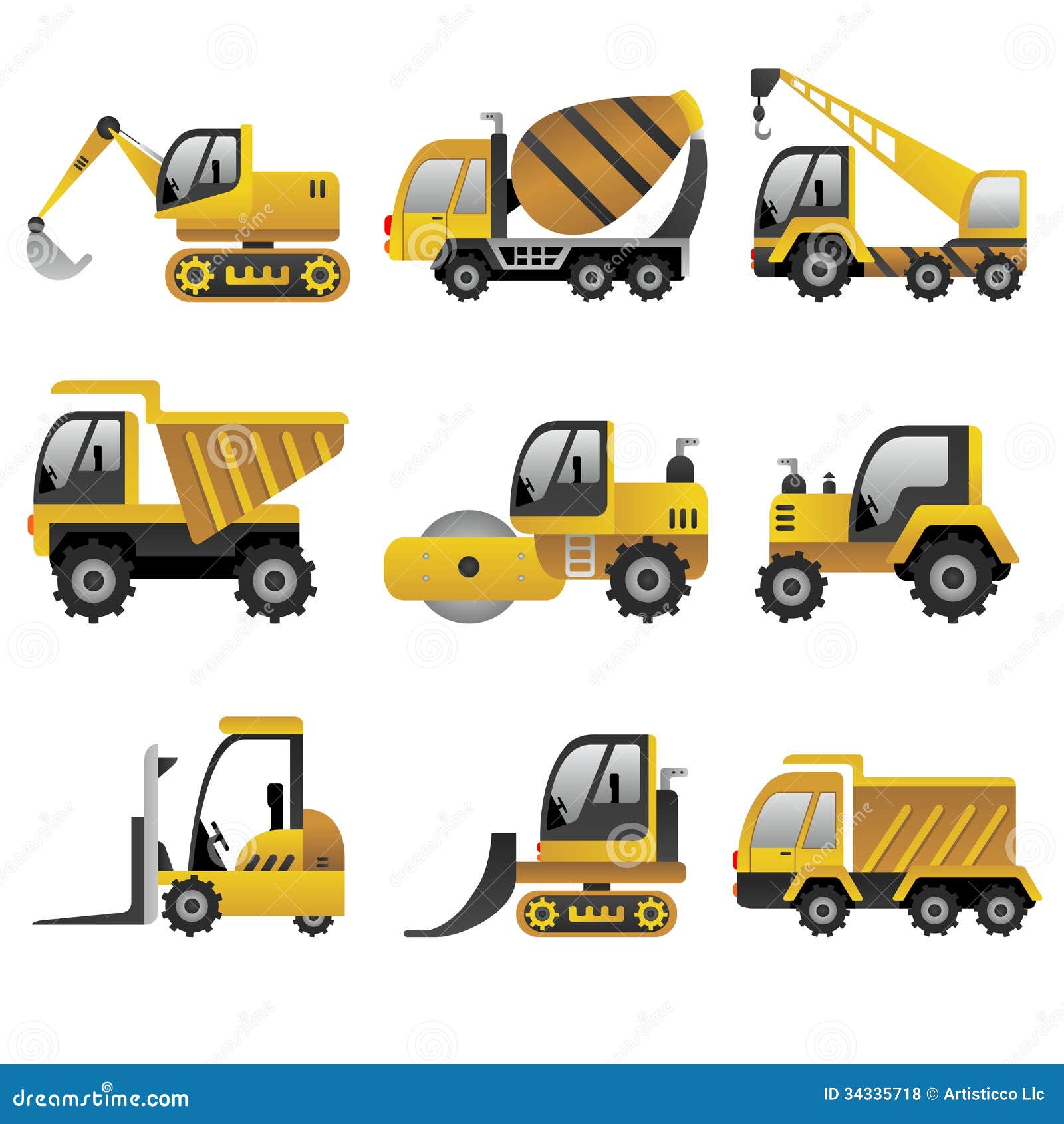 Big Construction Vehicles Icons Stock Vector - Illustration of building ...