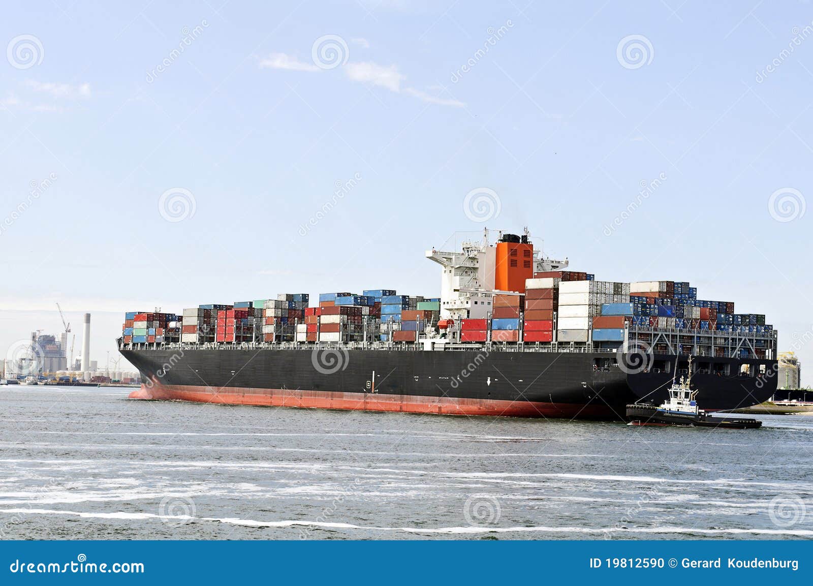Big Container Ship and Pilot Boat Stock Photo - Image of pacific, ocean ...