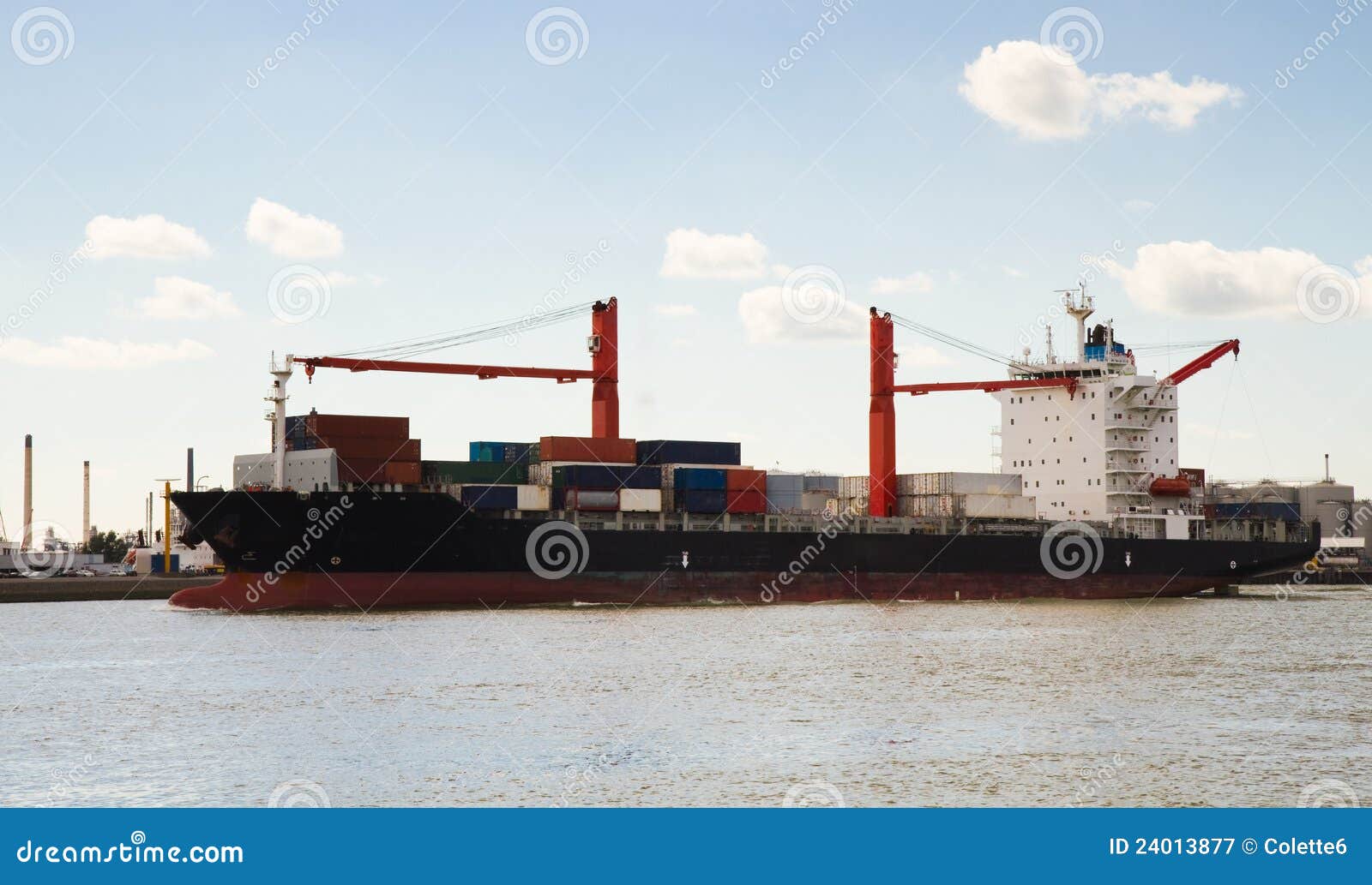 Big Container Ship on the River Stock Image - Image of loaded, port ...