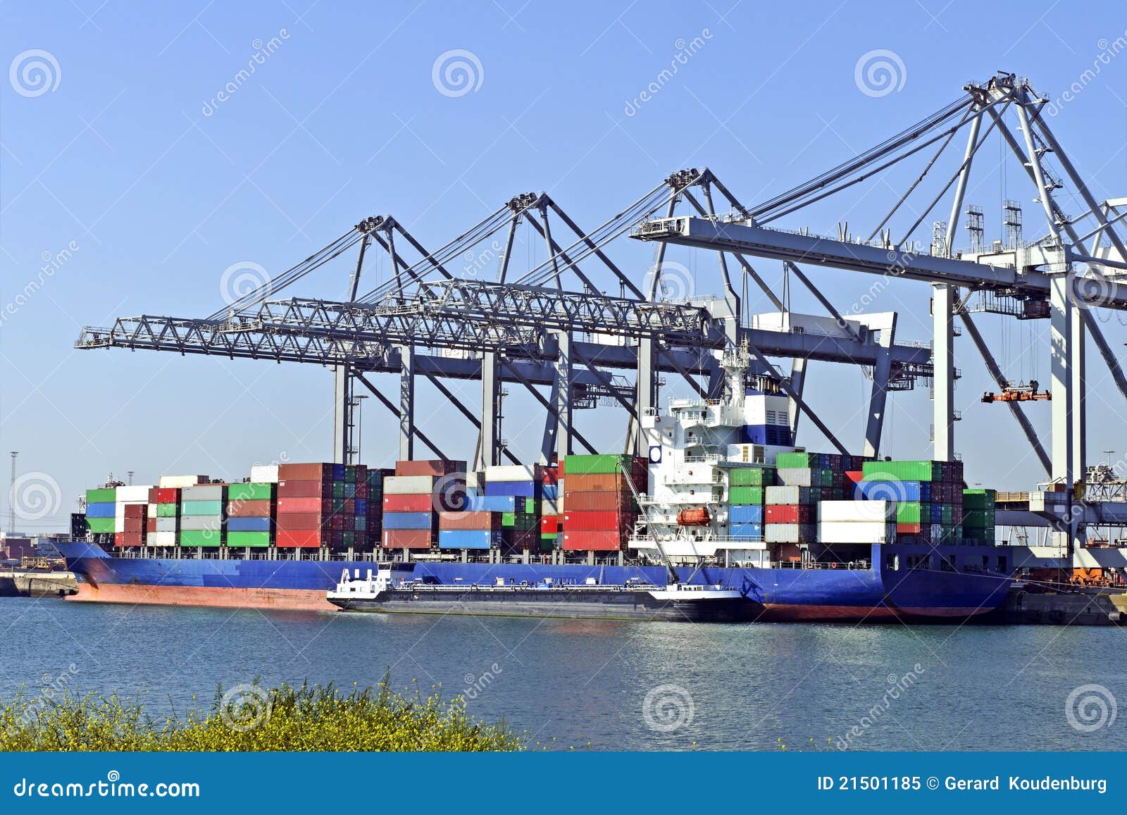 Big Container Ships with Cranes Stock Image - Image of freight, loading ...