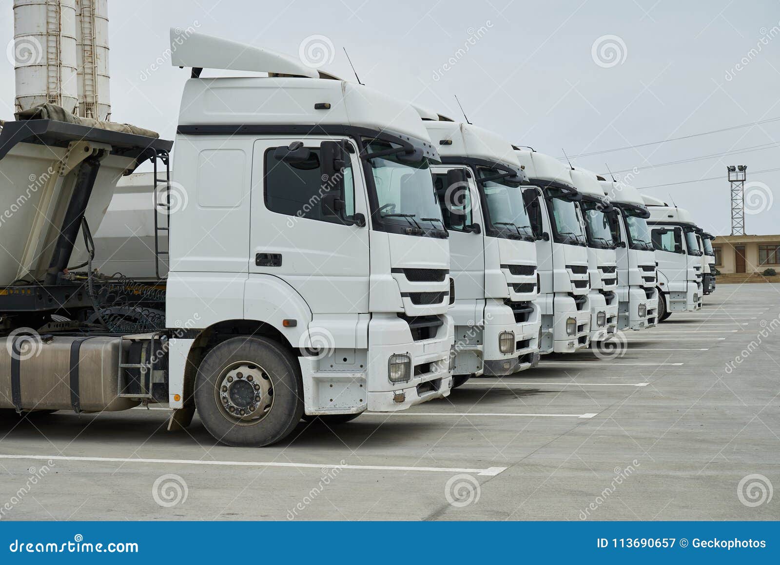 Big Container Trucks at Warehouse Building at Factory. Stock Image ...