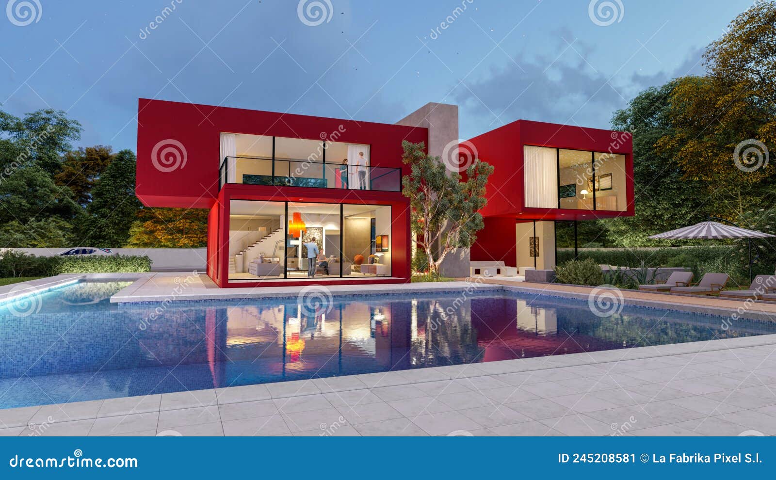 Big contemporary red villa stock illustration. Illustration of ...