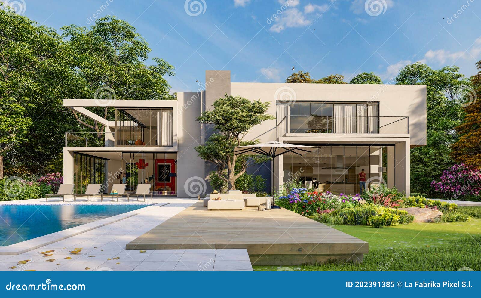 Big Contemporary Villa with Pool, Front View Stock Illustration ...