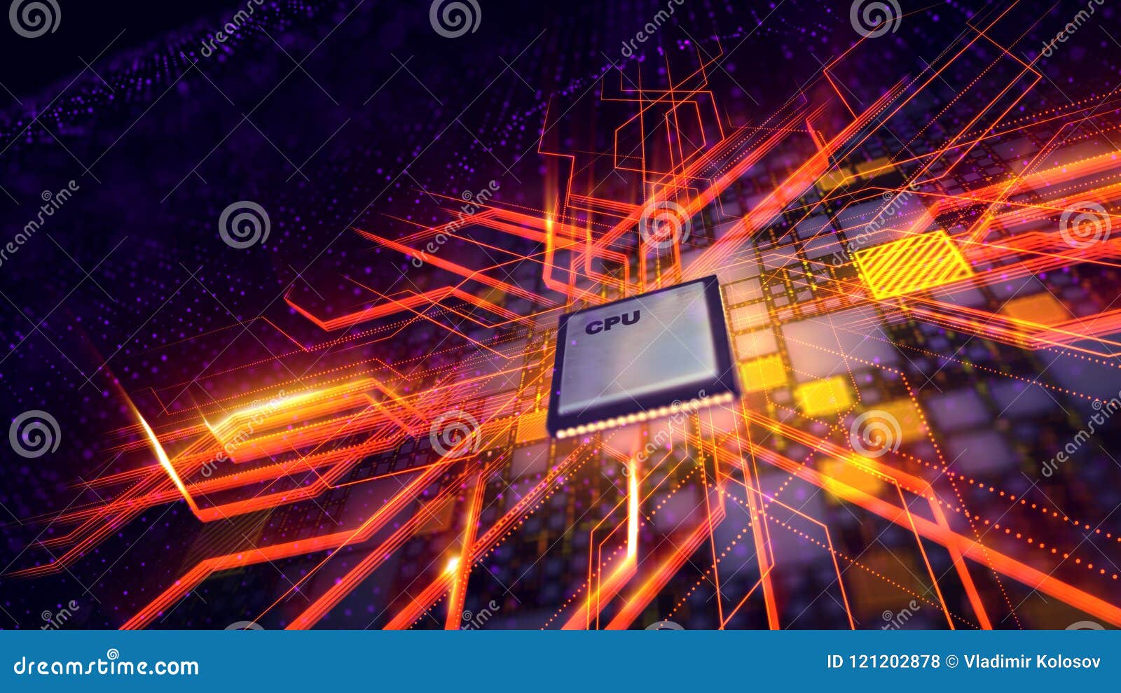 Big CPU Transmits Sparkling Energy Rays Stock Illustration ...