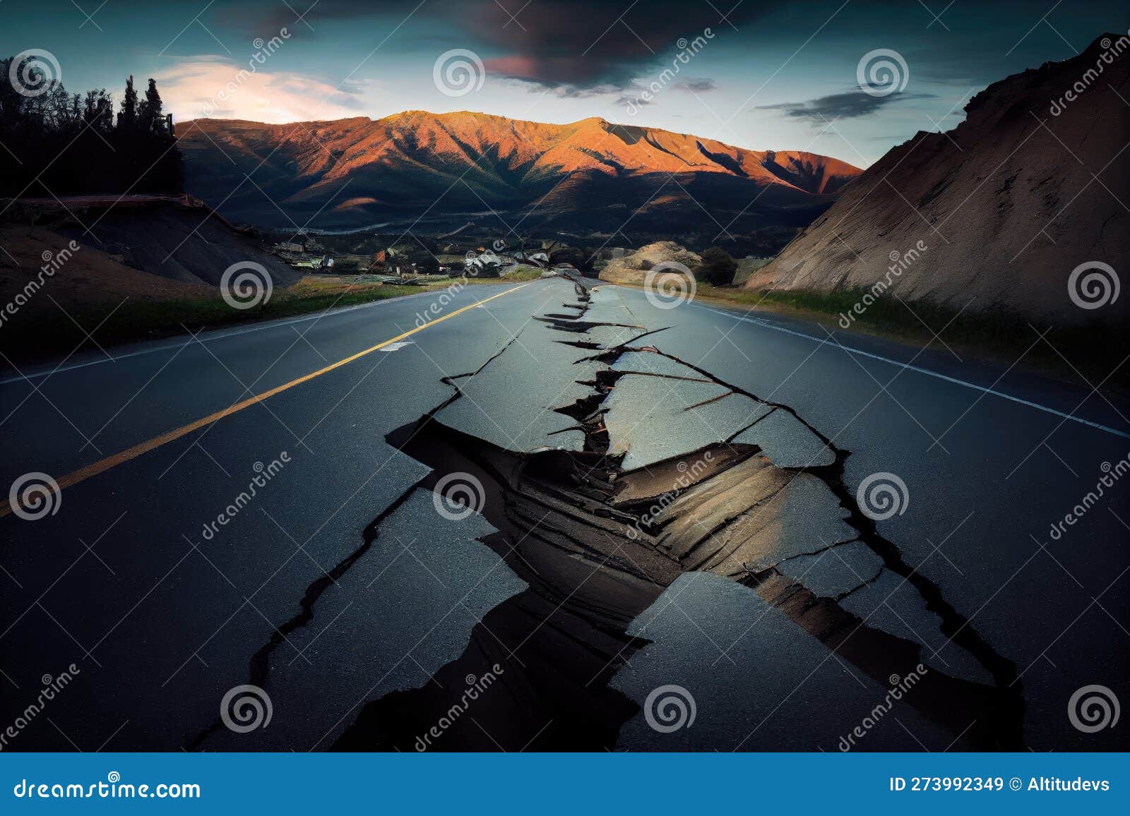 Big Cracks in Road from Aftermath Earthquake Stock Illustration ...