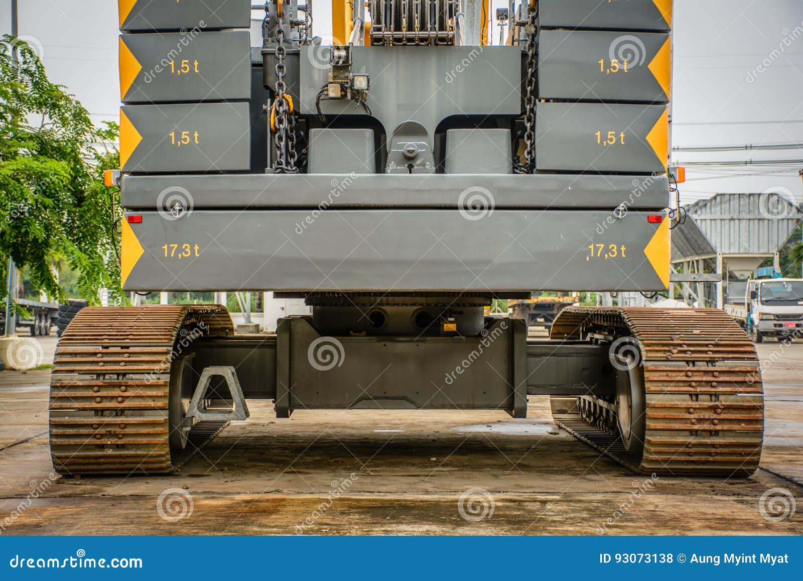 Rear View of Big Crawler Crane, Counterweights and Big Chain Stock ...