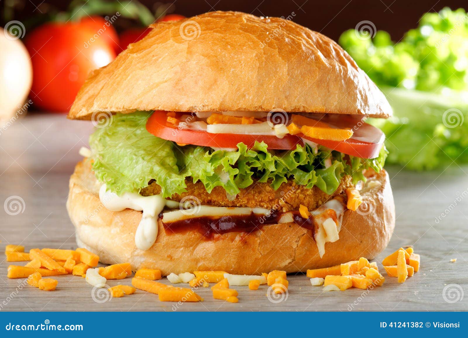 BIG crispy Chicken Burger stock photo. Image of bread - 41241382