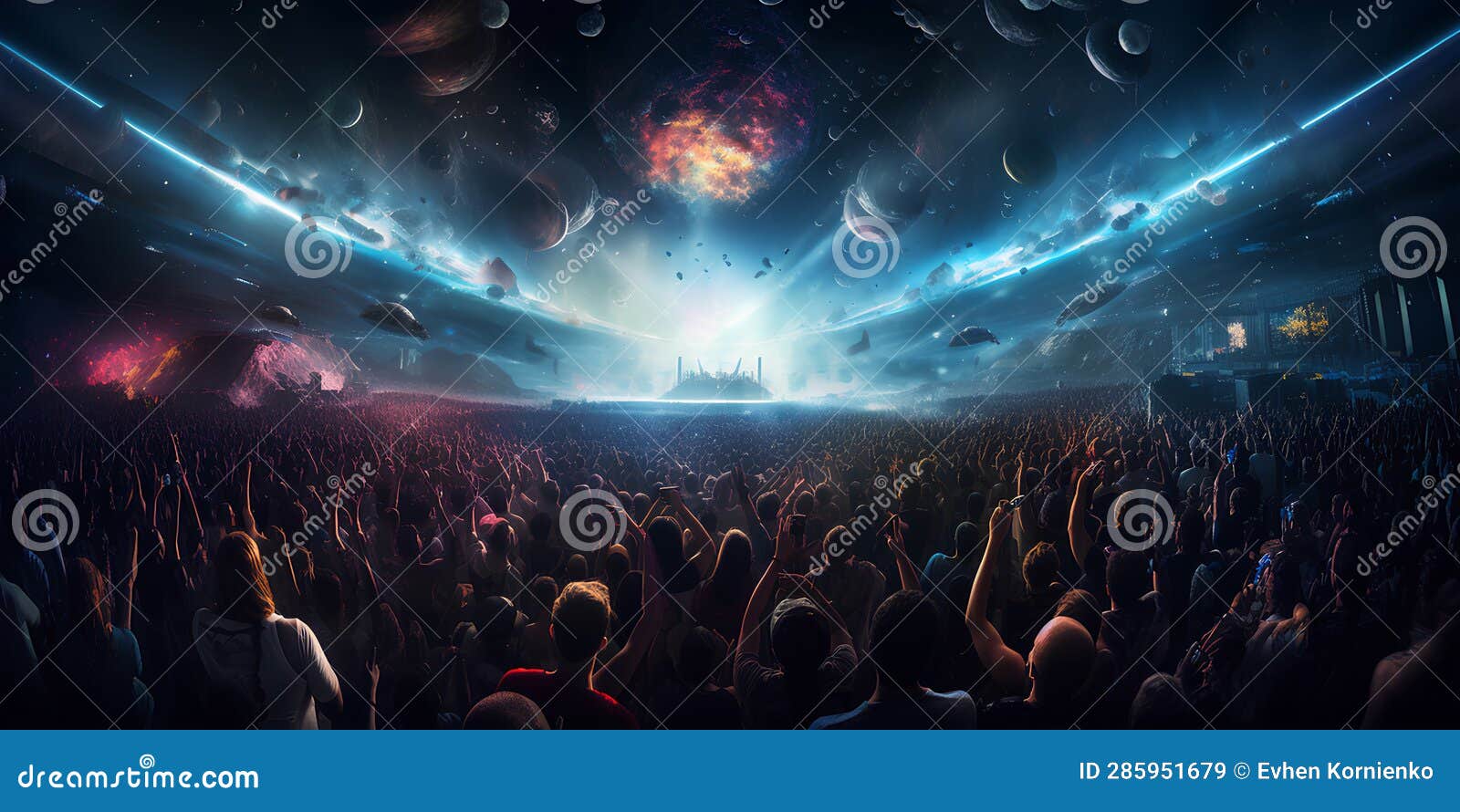 Big Crowd of People Dancing in Concert Hall with Lights on Abstract ...