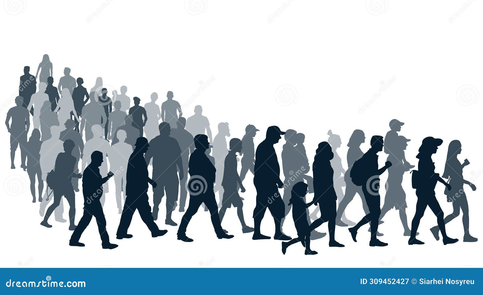 Big Crowd of People Moving in Queue. .Society, Silhouette of People ...