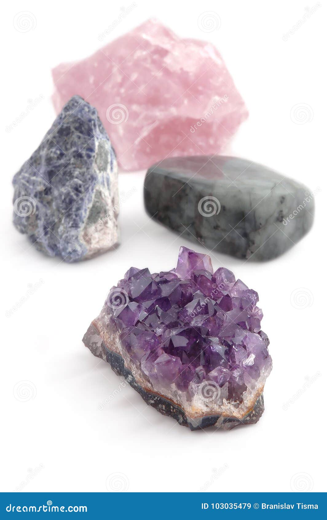 Four Big Different Gemstones Crystals on White Background Stock Image ...