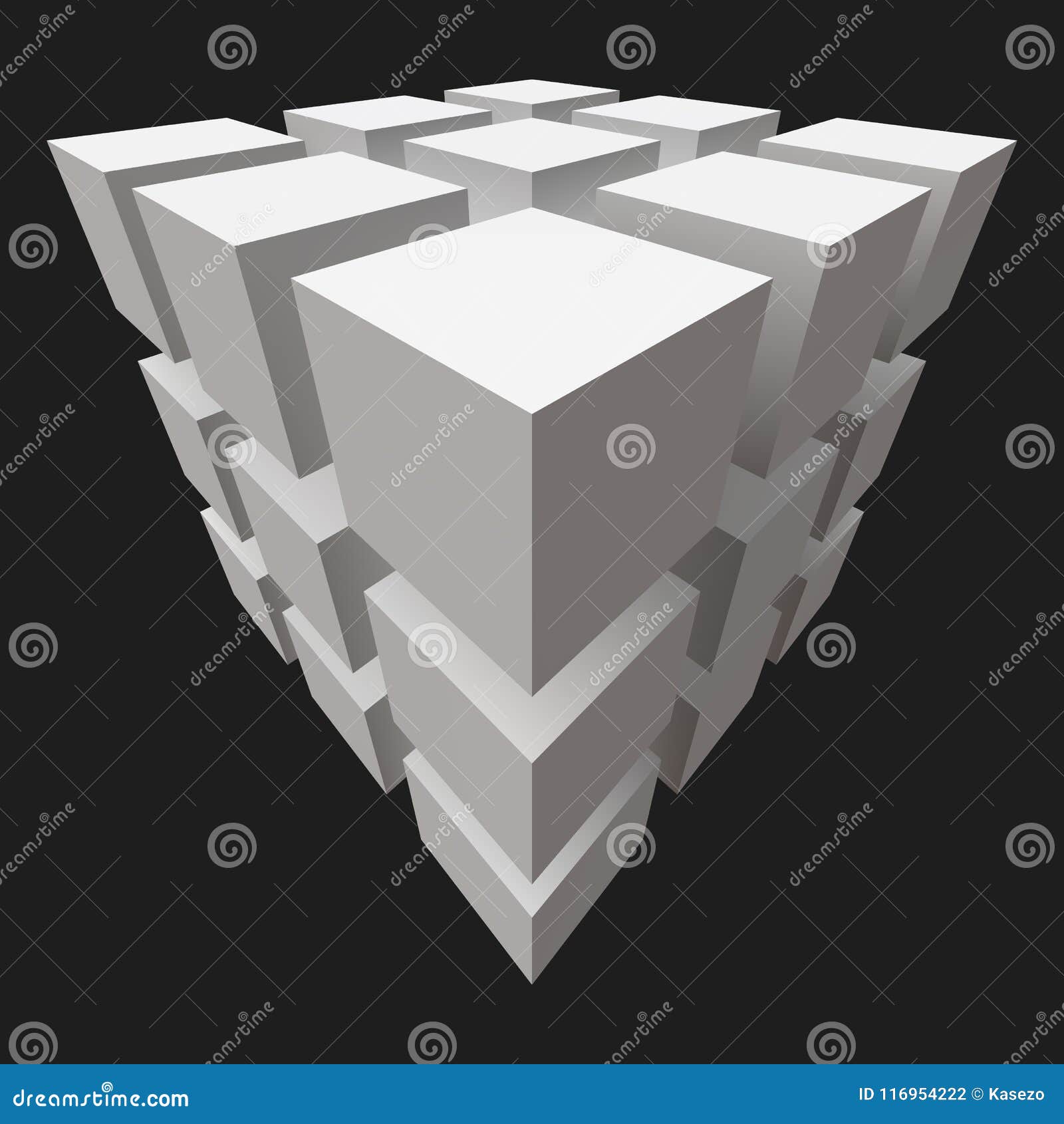 Big Cube with Cubic Cuts. Wide Angle View Stock Vector - Illustration ...