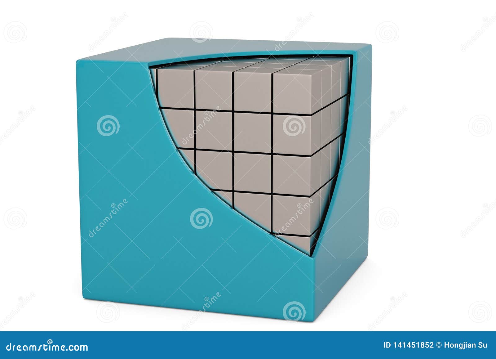 A Big Cube of Small Cubes on the White Background. 3D Illustration ...
