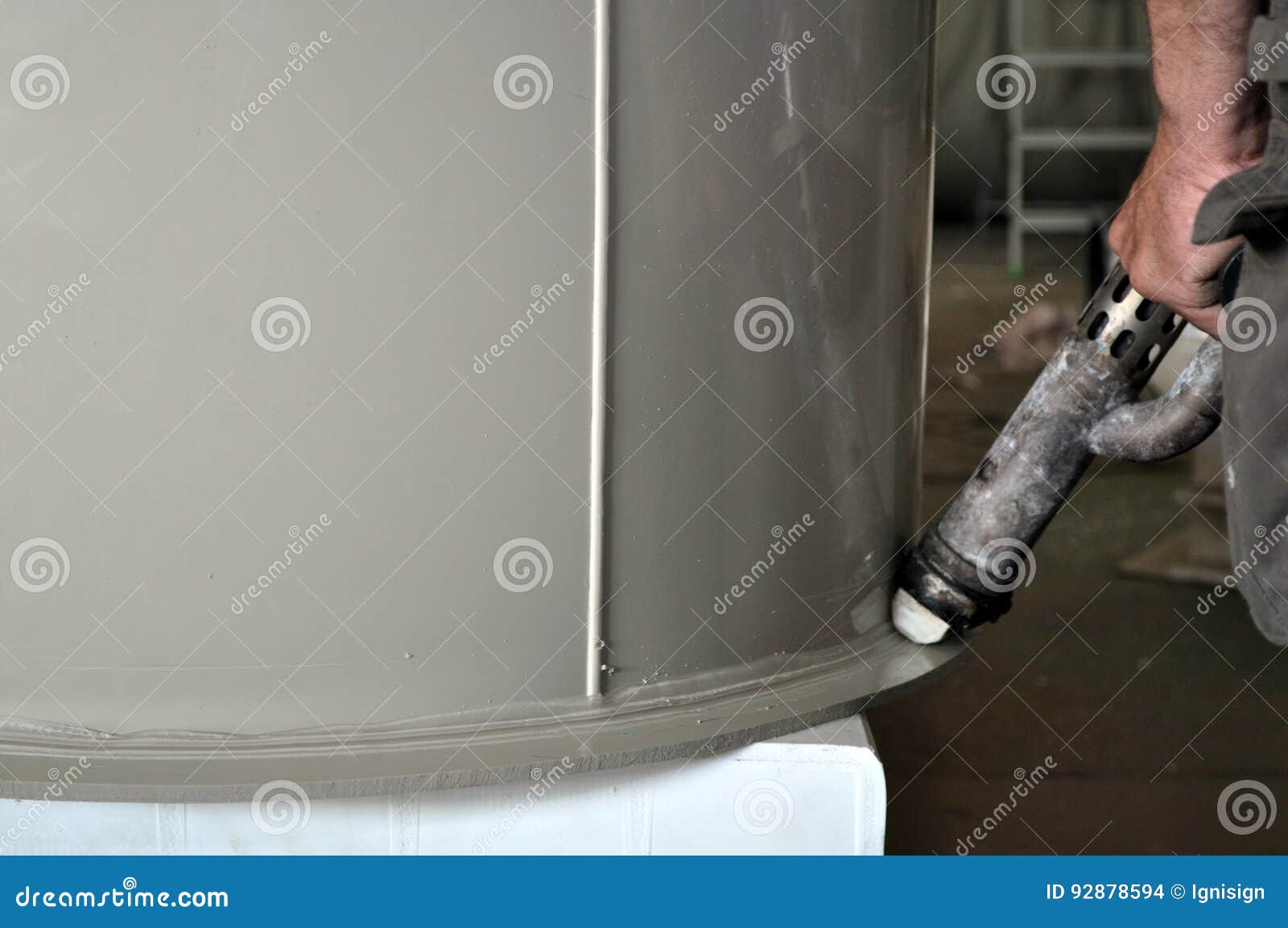 Big Cylindrical Custom Made Plastic Tank in the Process of Polishing ...