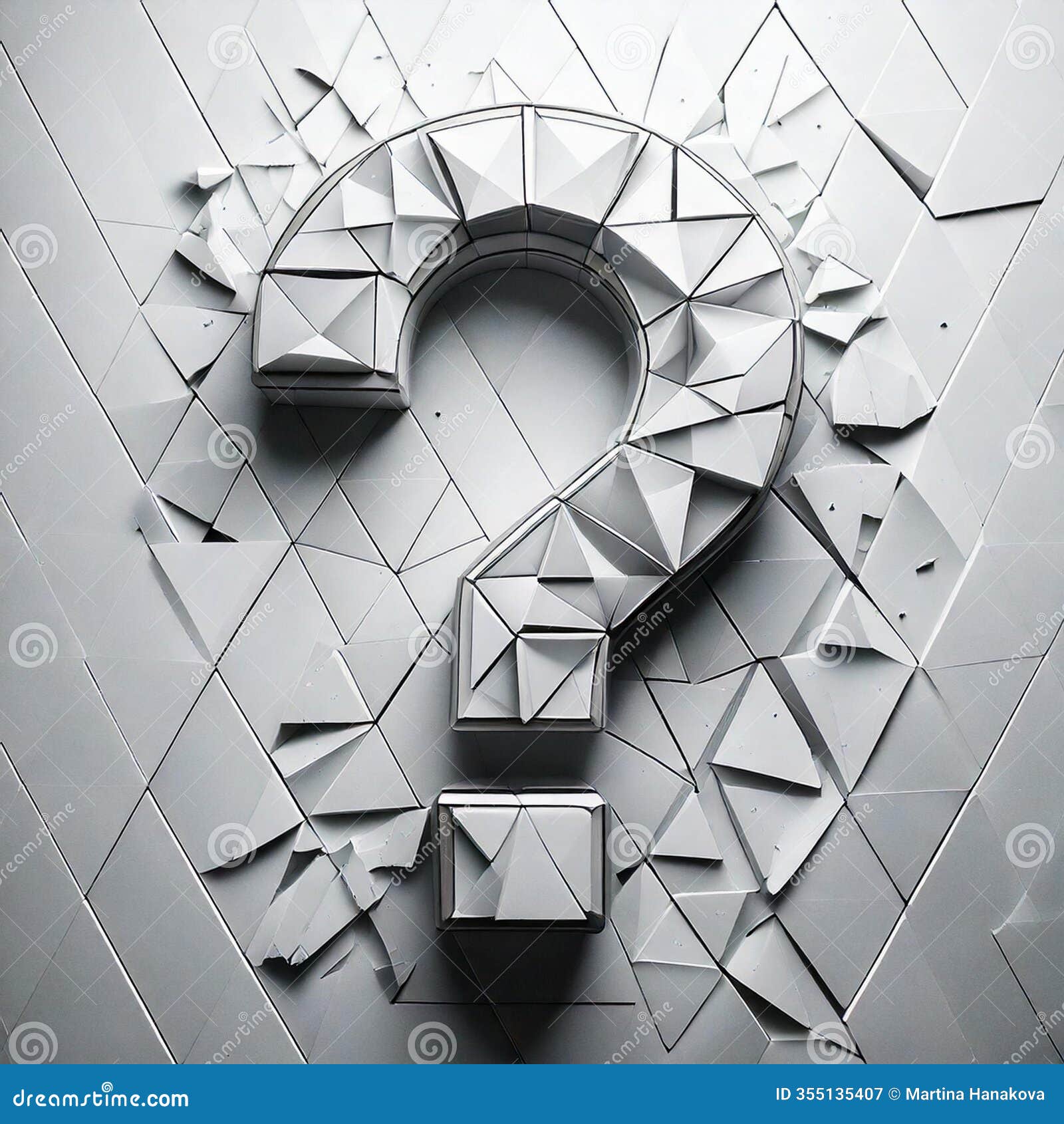 Big 3D Black and White Question Mark Icon Shattered into Pieces of it ...