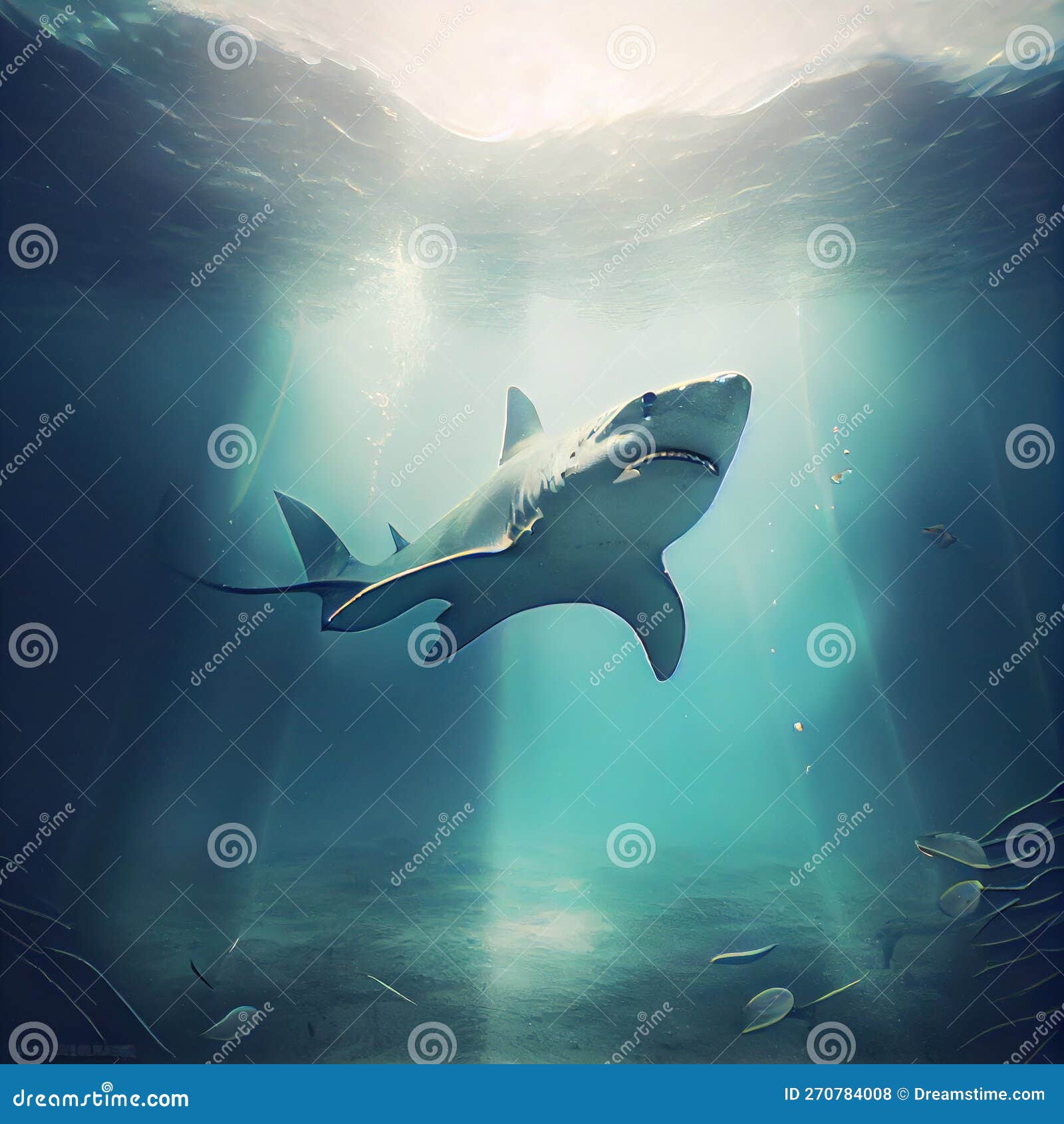 Great White on Deep Blue Ocean Background, Generative Ai Stock ...